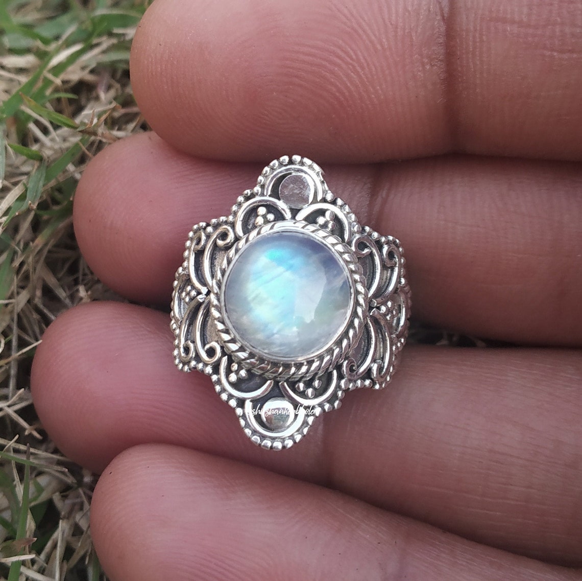Boho Moonstone ring 92.5% Silver Ring Designer ring Circle | Etsy