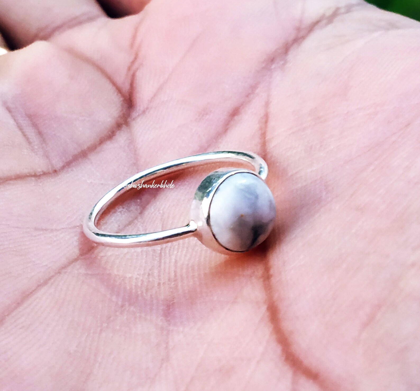 Tiny Howlite Ring Small Stone ring 92.5% silver ring White | Etsy