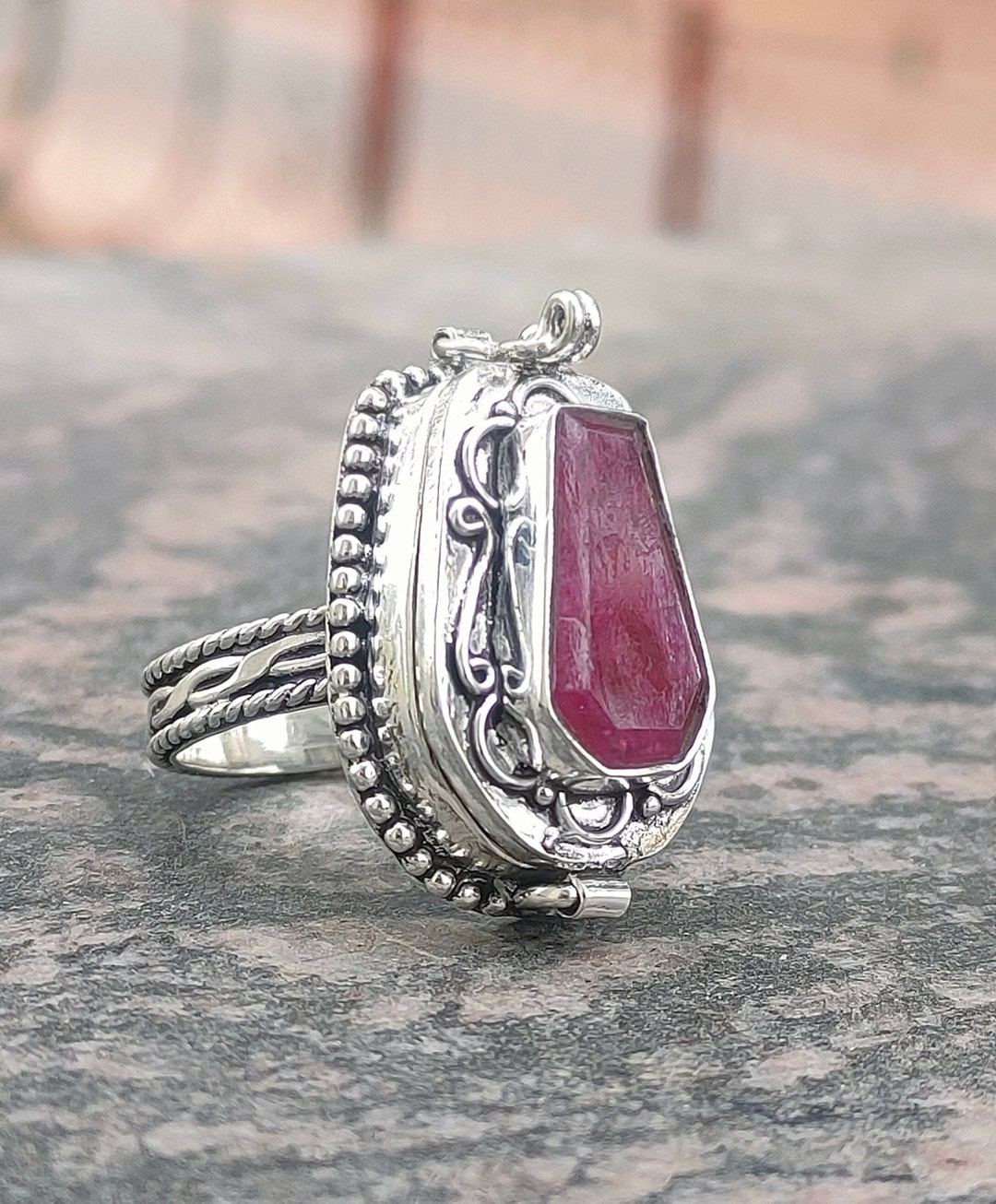 Buy Ruby Coffin Poison Ring, Coffin Silver Ring, Handmade Poison Ring, Coffin Ring, Compartment ...