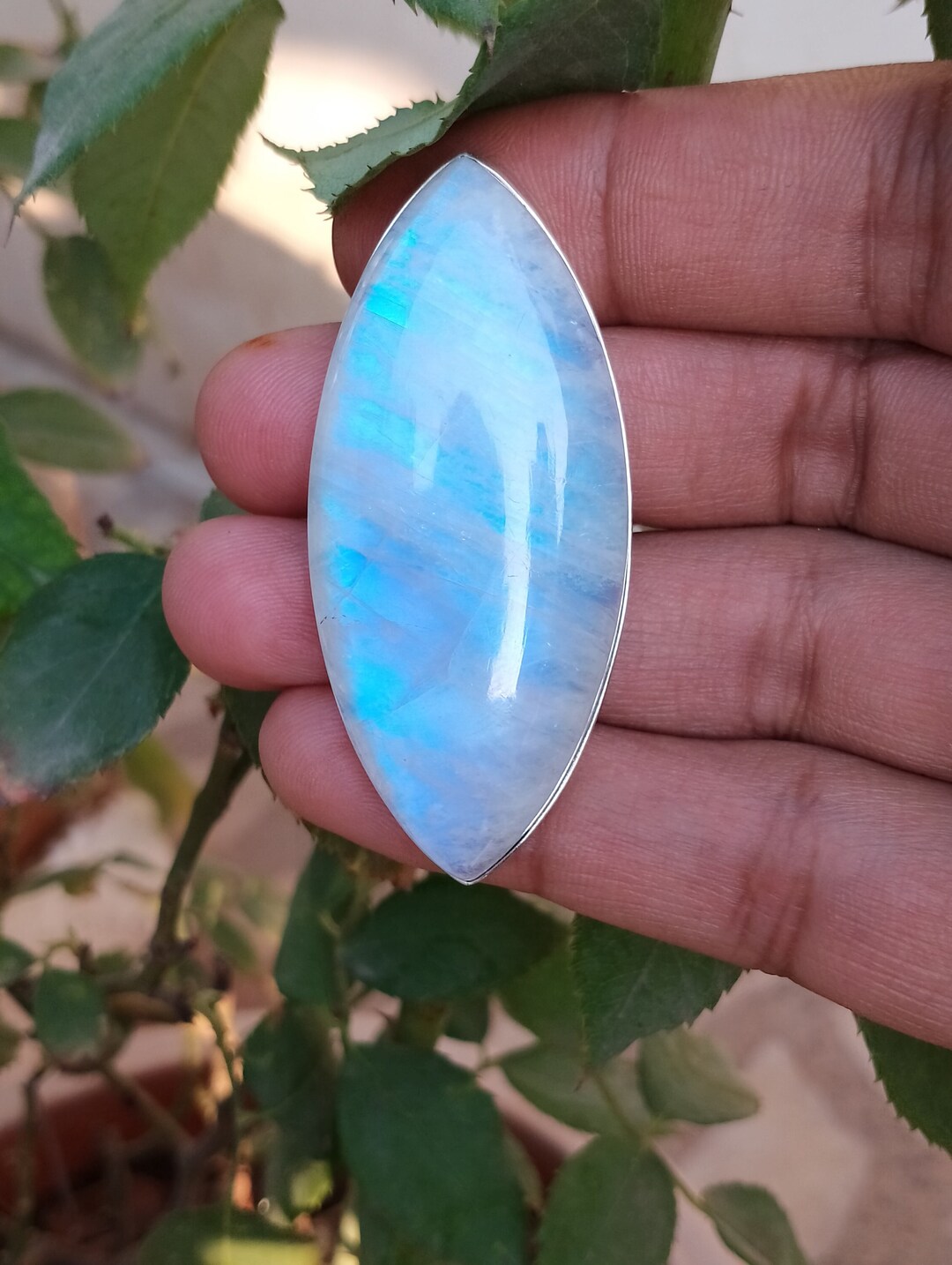 Long Moonstone Ring, 92.5% Silver Ring, Big Marquise Shape Ring ...