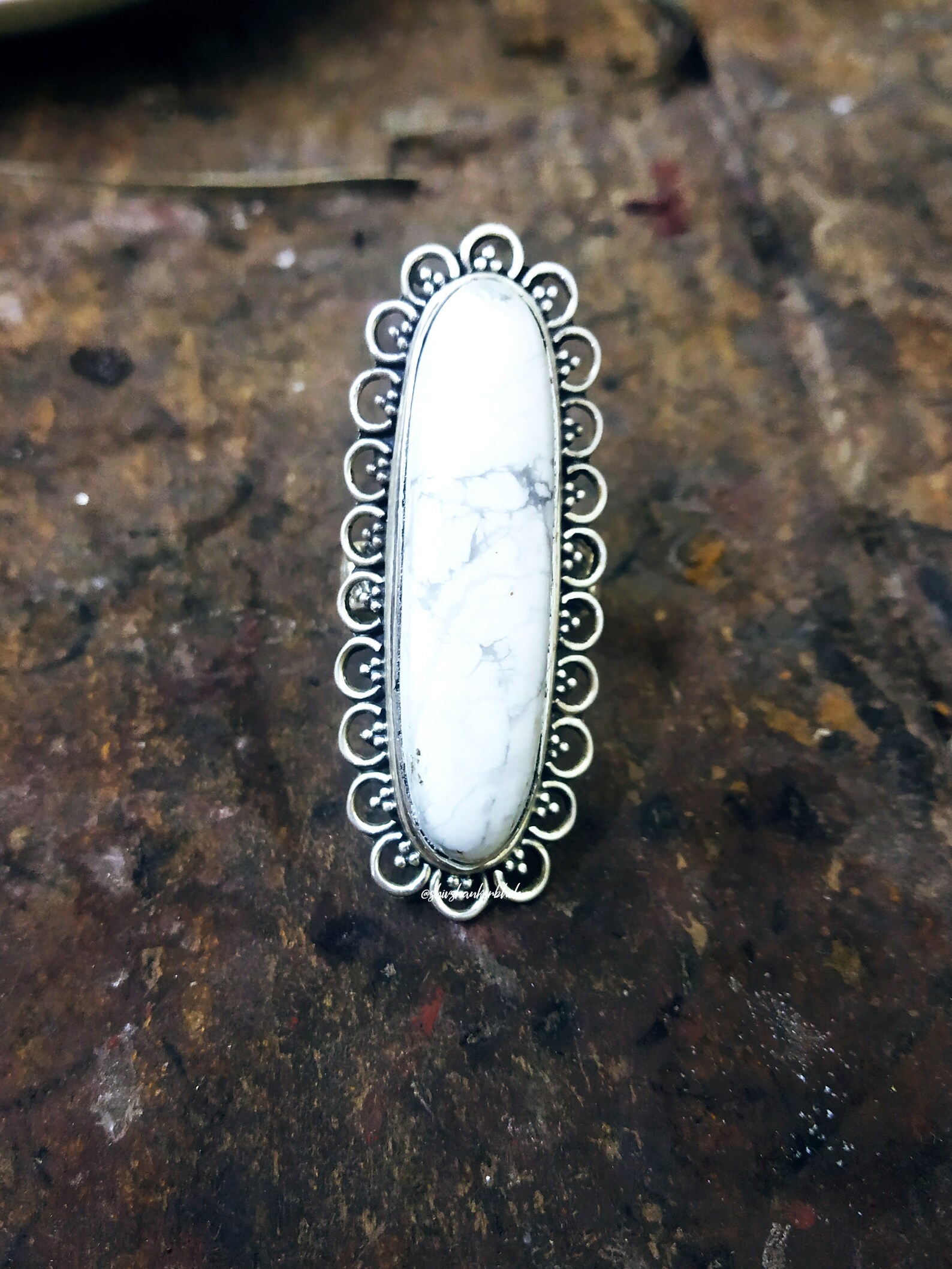 White Howlite Ring 92.5% Silver Ring Long Ring White - Etsy