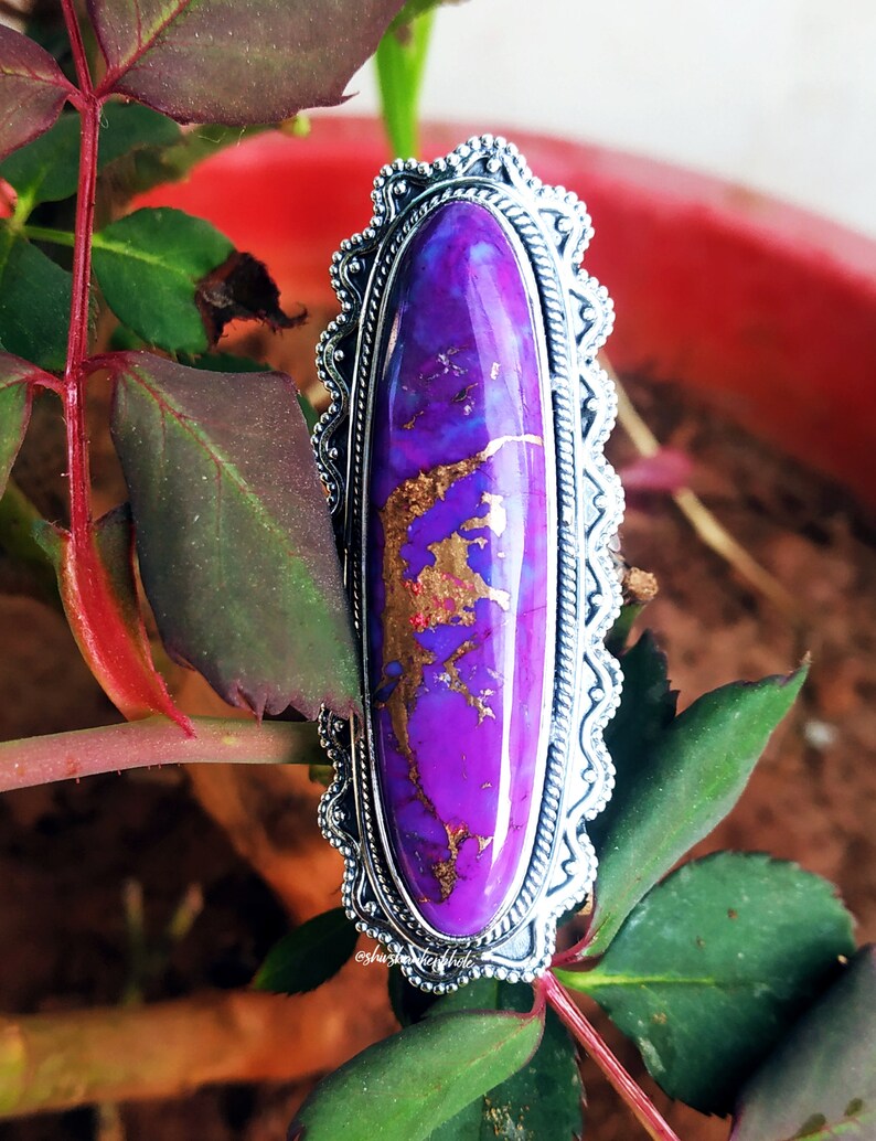 Purple Turquoise Ring 92.5% Silver Ring Long Turquoise Ring - Etsy