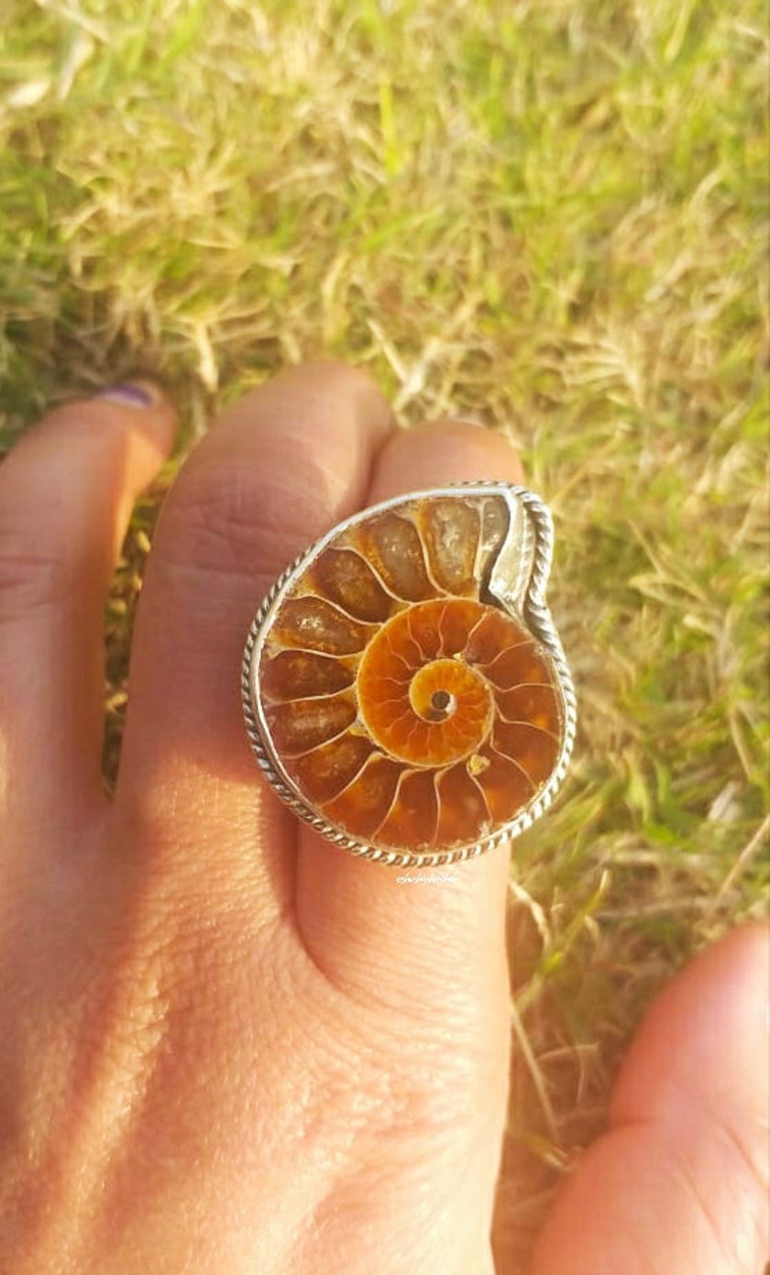 Boho Ammonite Ring, Ammonite Fossil Ring, 92.5% Sterling Silver Ring ...