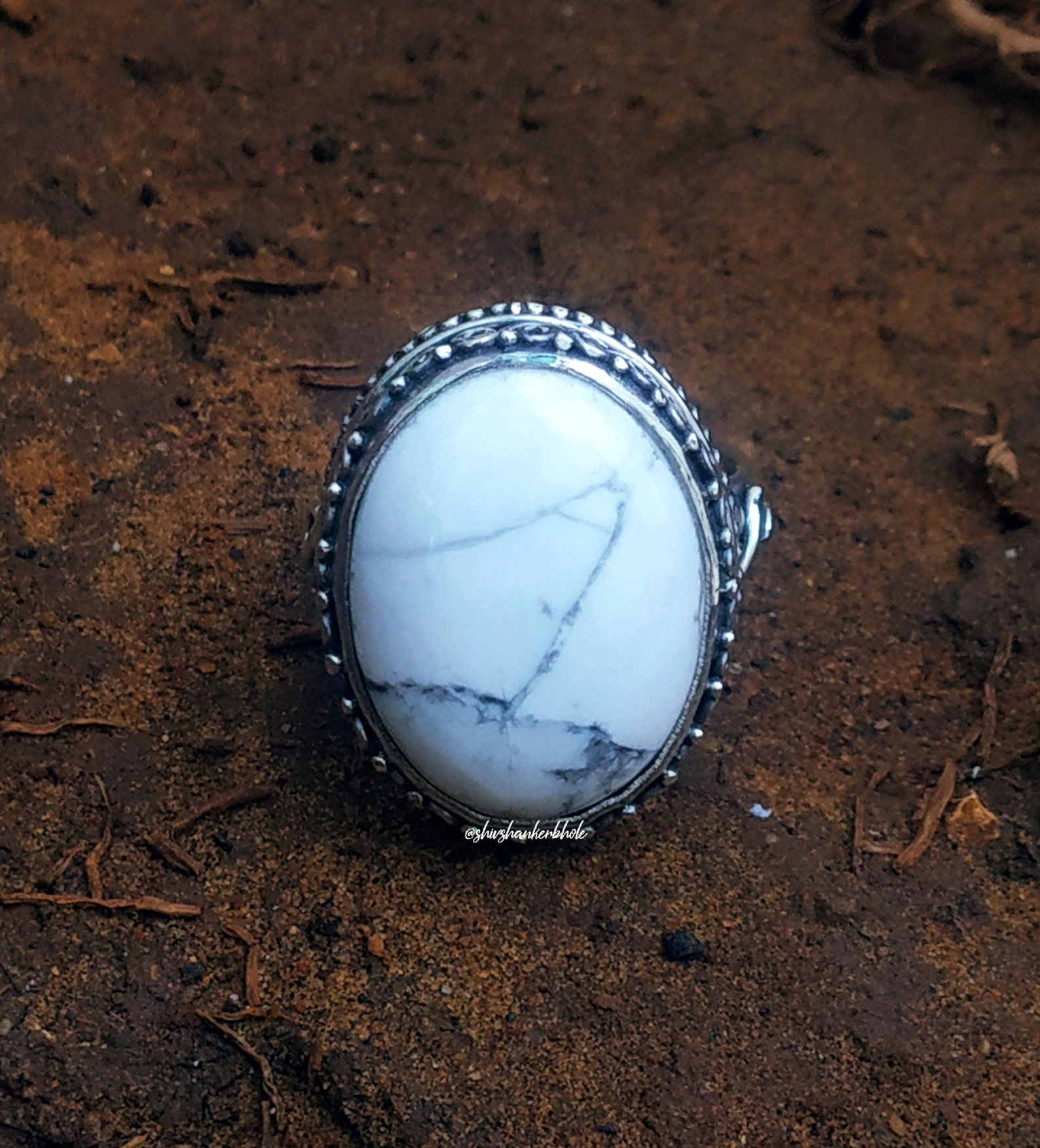 Howlite Ring, 92.5% Silver Ring, 15x20 Mm Big Oval Stone Ring ...
