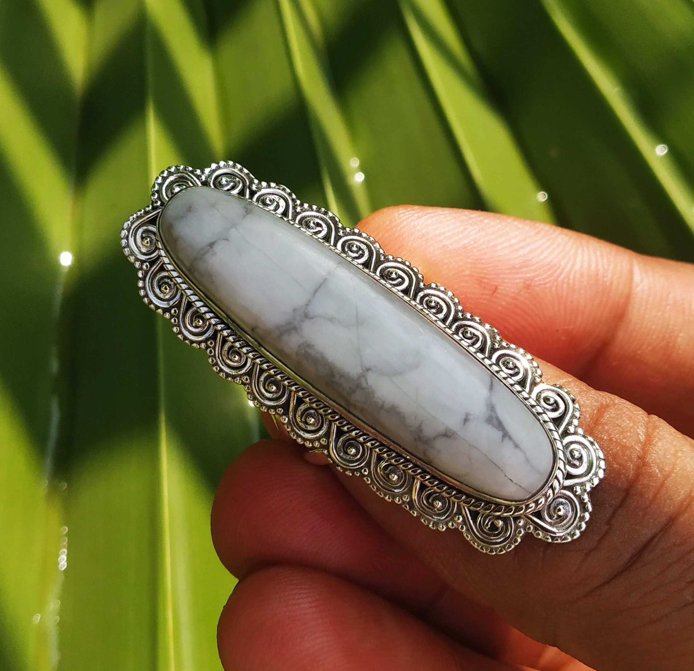 White Howlite Ring 925 Sterling Silver Ring White Buffalo | Etsy