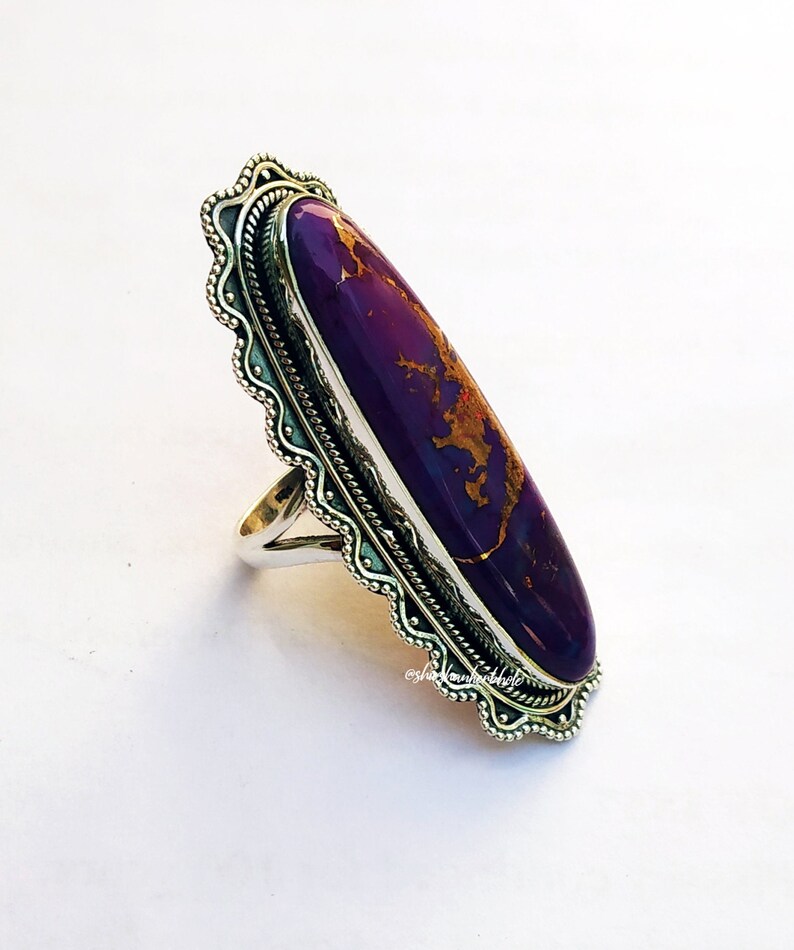 Purple Turquoise Ring 92.5% Silver Ring Long Turquoise Ring - Etsy