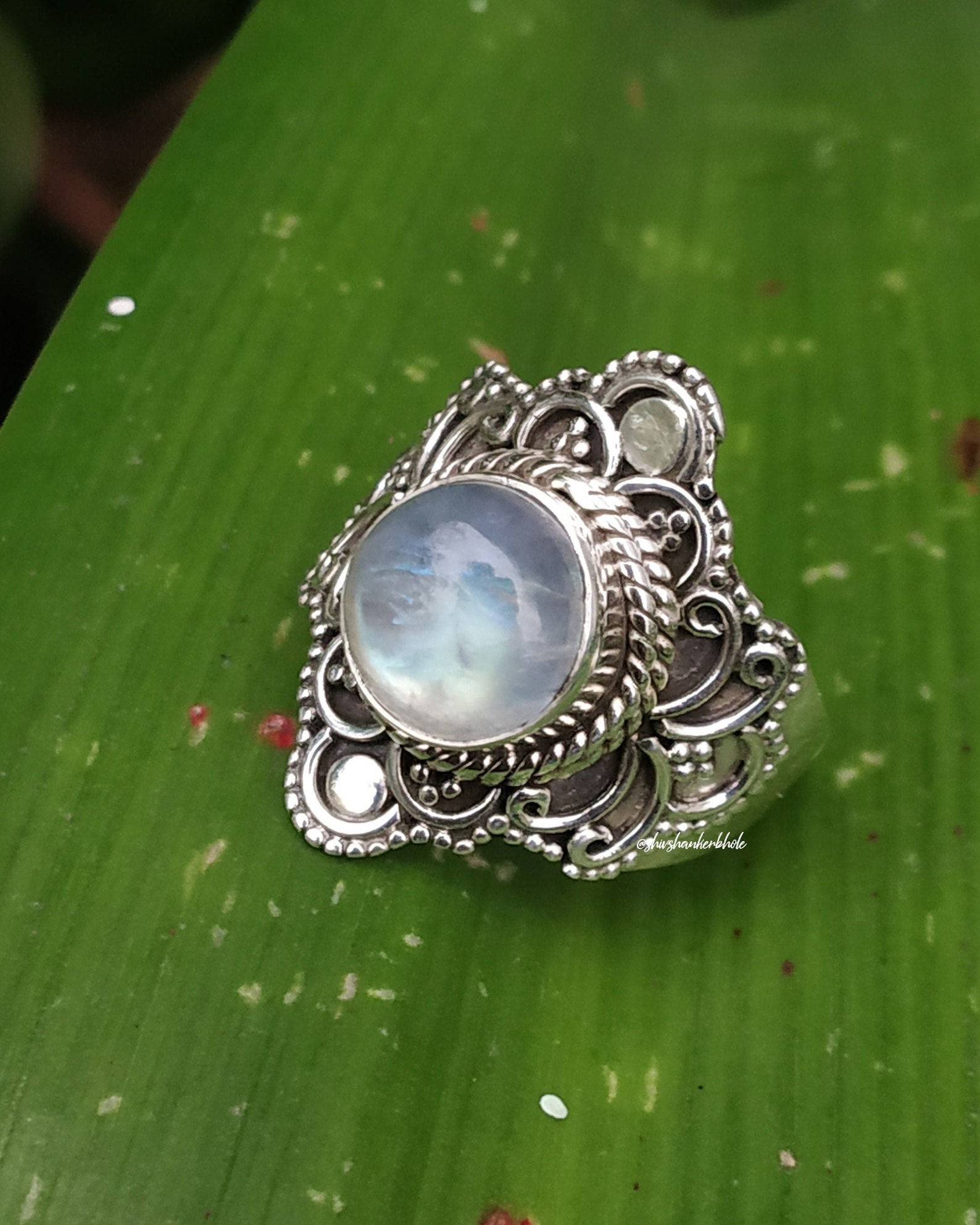 Boho Moonstone Ring 92.5% Silver Ring Designer Ring Circle - Etsy