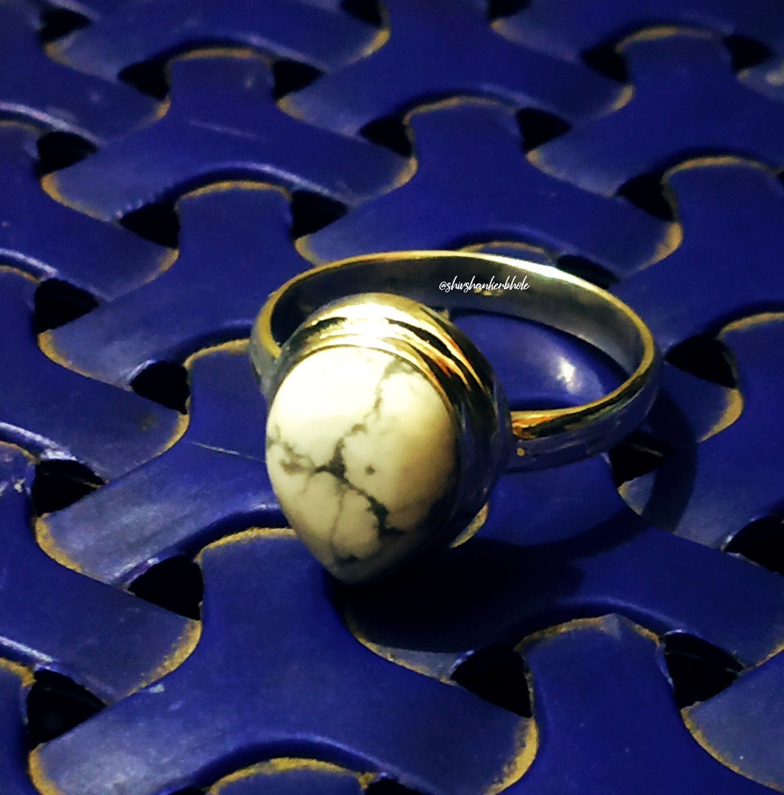 White Howlite Ring 92.5% silver ring Water-Drop stone ring | Etsy