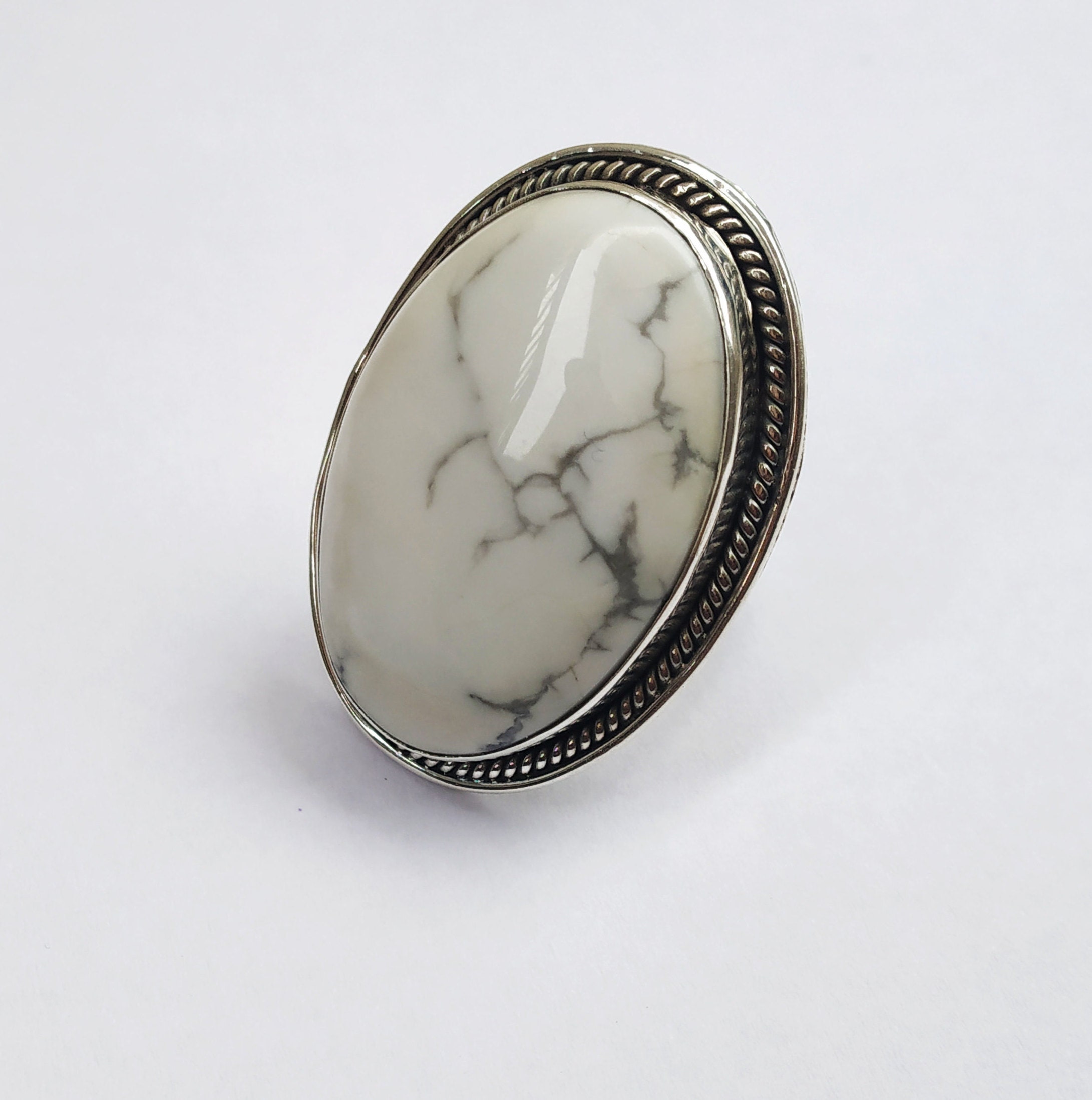 White Howlite Ring 925 Silver Ring White Buffalo Ring | Etsy