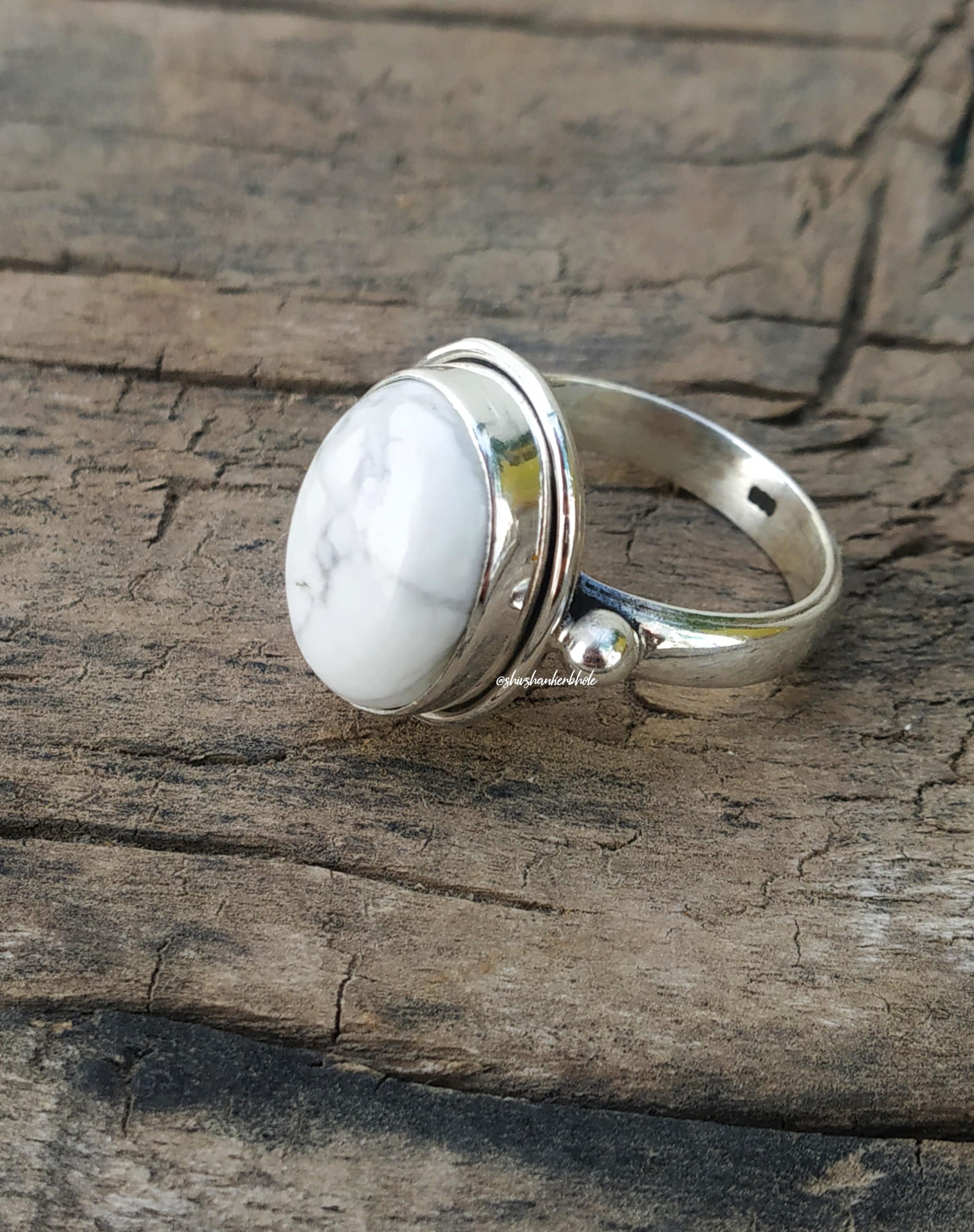 White Howlite Ring 92.5% Silver Ring 10x14mm Stone Ring - Etsy
