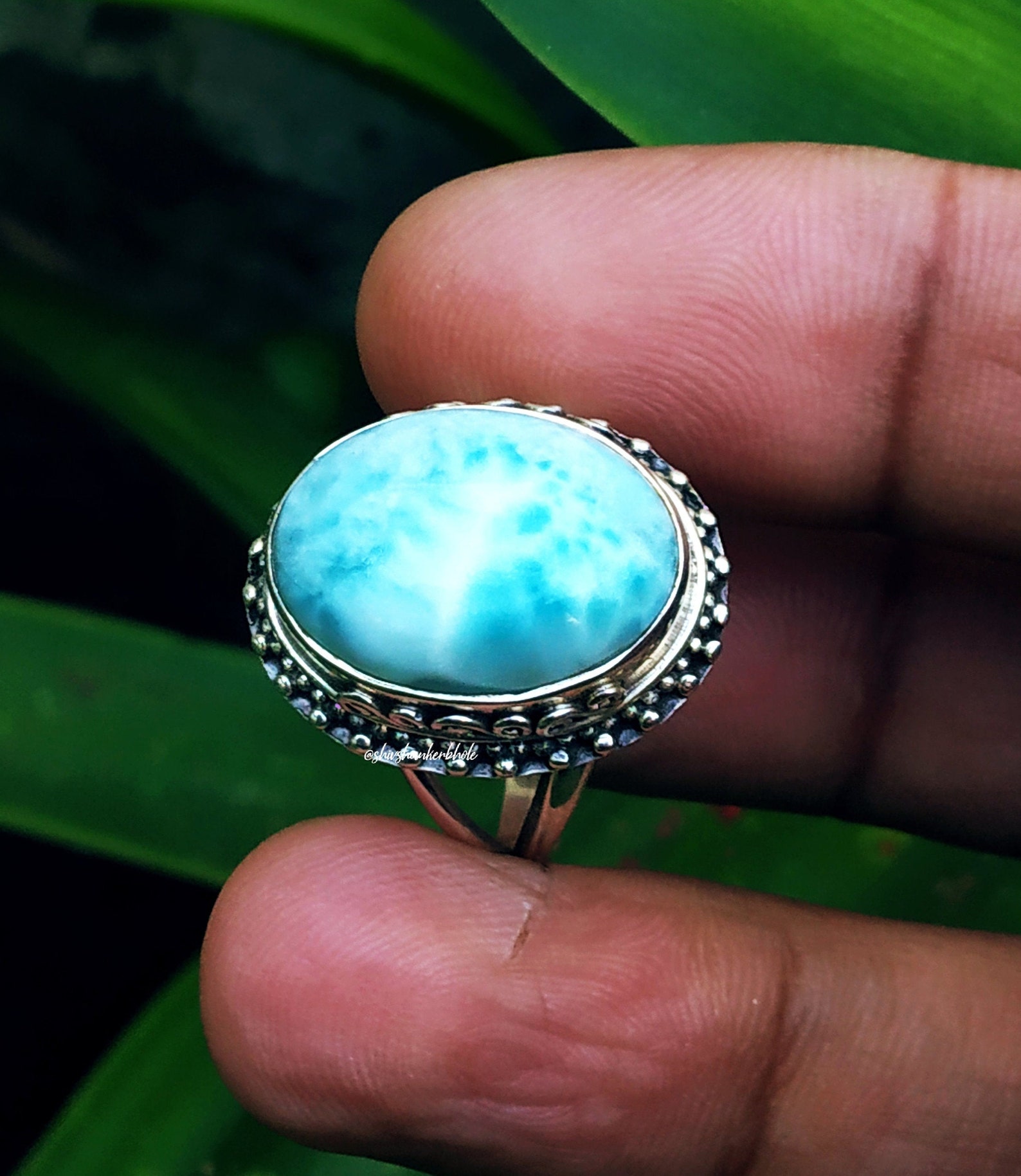 Larimar Ring 92.5% Silver Ring Dominican Larimar Ring Sky | Etsy