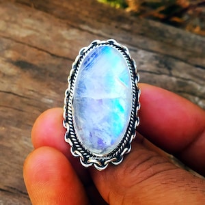 Big Moonstone Ring, 92.5% Silver Ring, Long Ring, Big Stone Ring, Boho ...