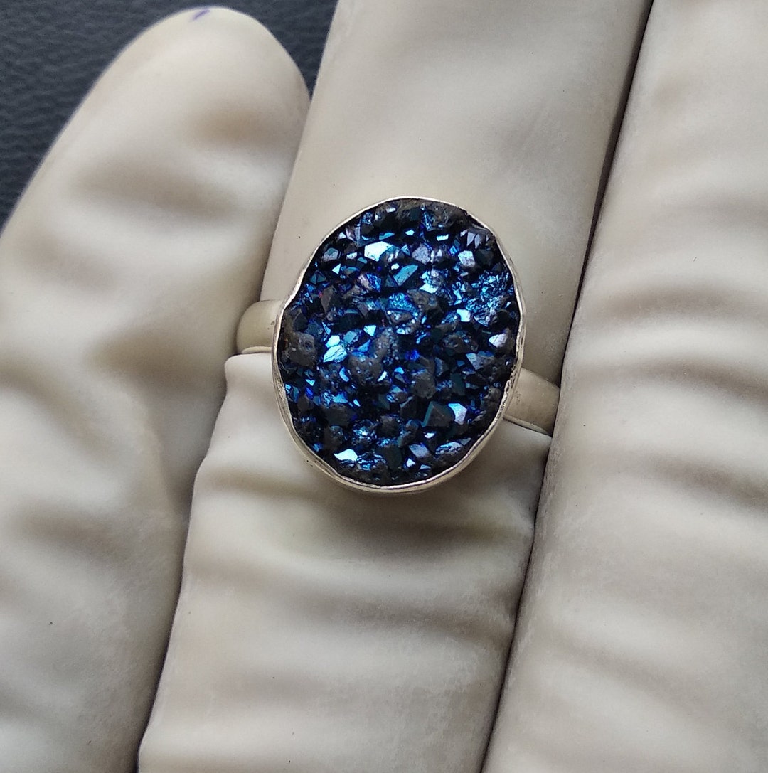 Blue Druzy Ring: Handmade 925 Sterling Silver Boho Statement Jewelry - Etsy