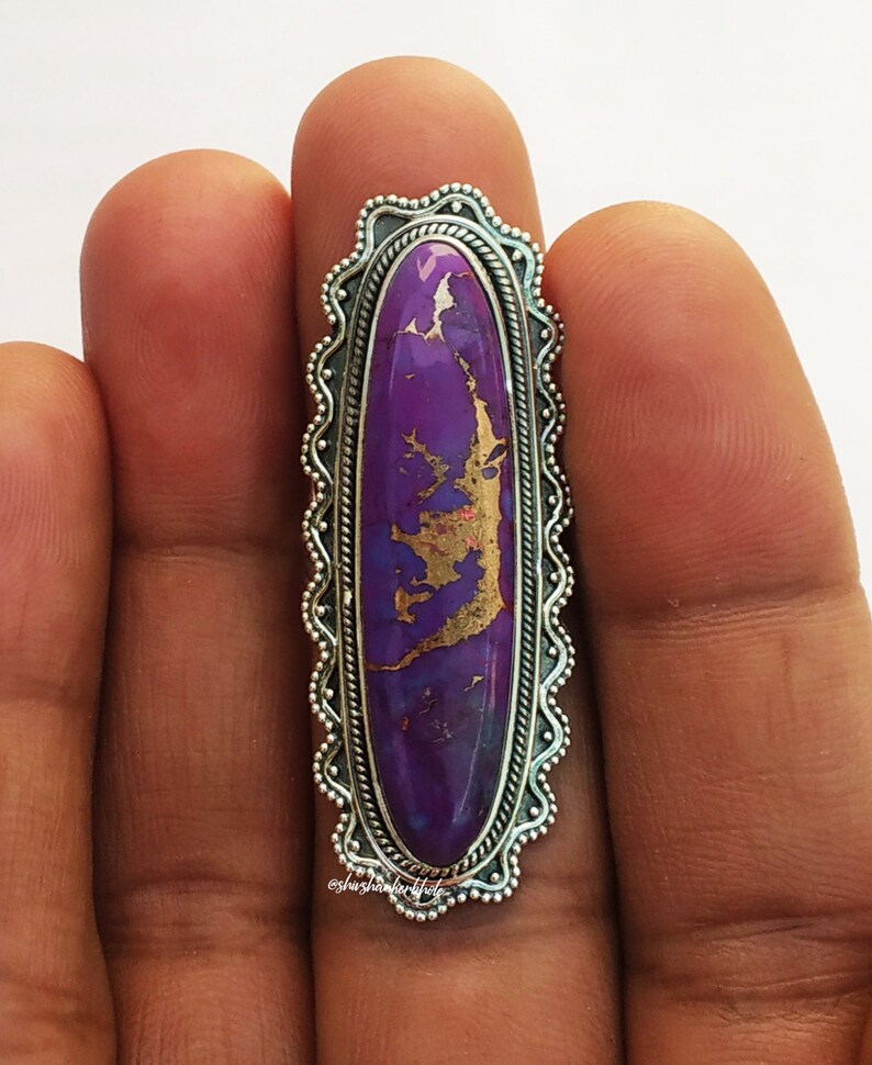 Purple Turquoise Ring 92.5% Silver Ring Long Turquoise Ring - Etsy