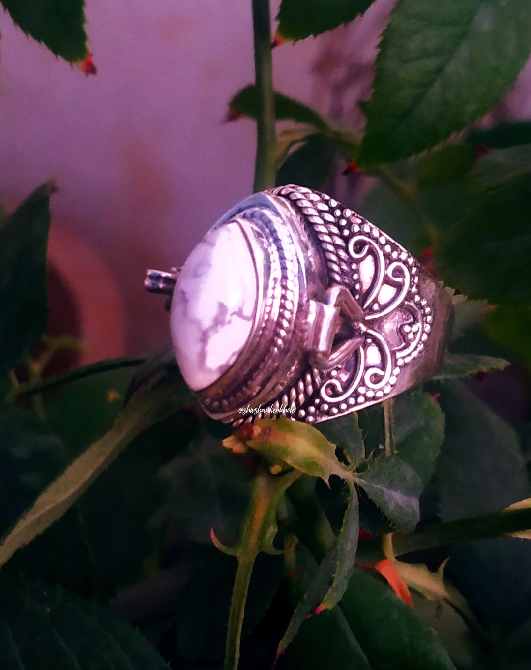 White Howlite Ring, Snuff Box Ring, Poison Box Ring, Handmade Ring, 925 ...