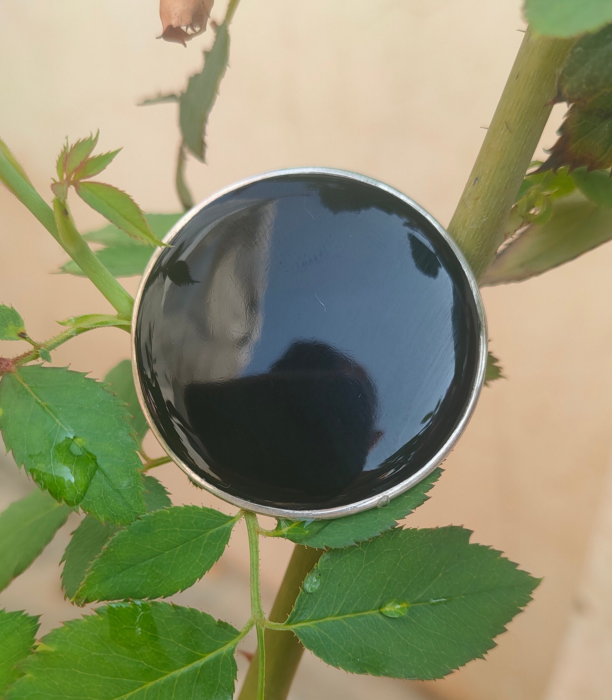 30mm Big Flat Black Onyx Ring 92.5% Silver Ring Silver Bazel - Etsy