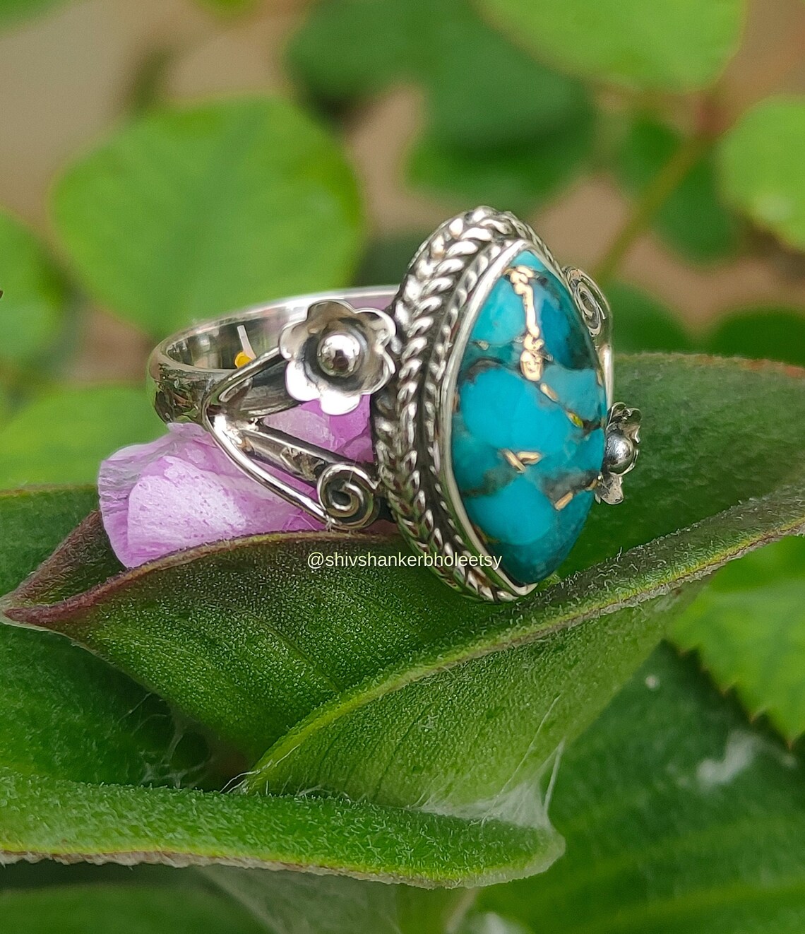 Blue Copper Turquoise Ring 92.5% Silver Ring Marquise Style - Etsy