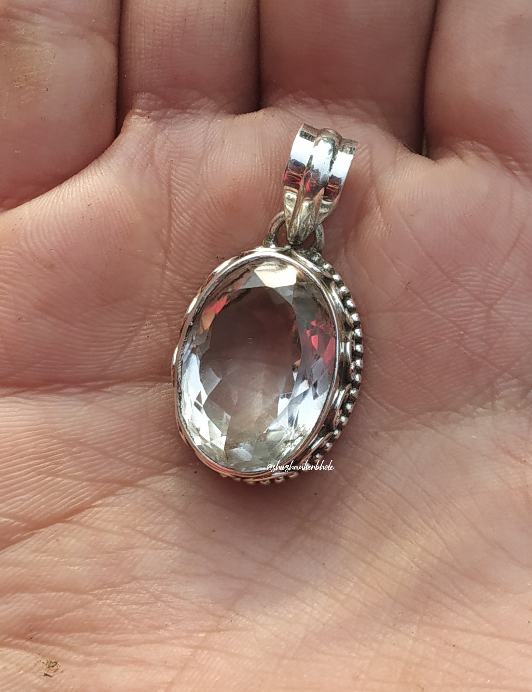 Crystal Quartz Pendant 92.5% sterling silver pendant Crystal | Etsy