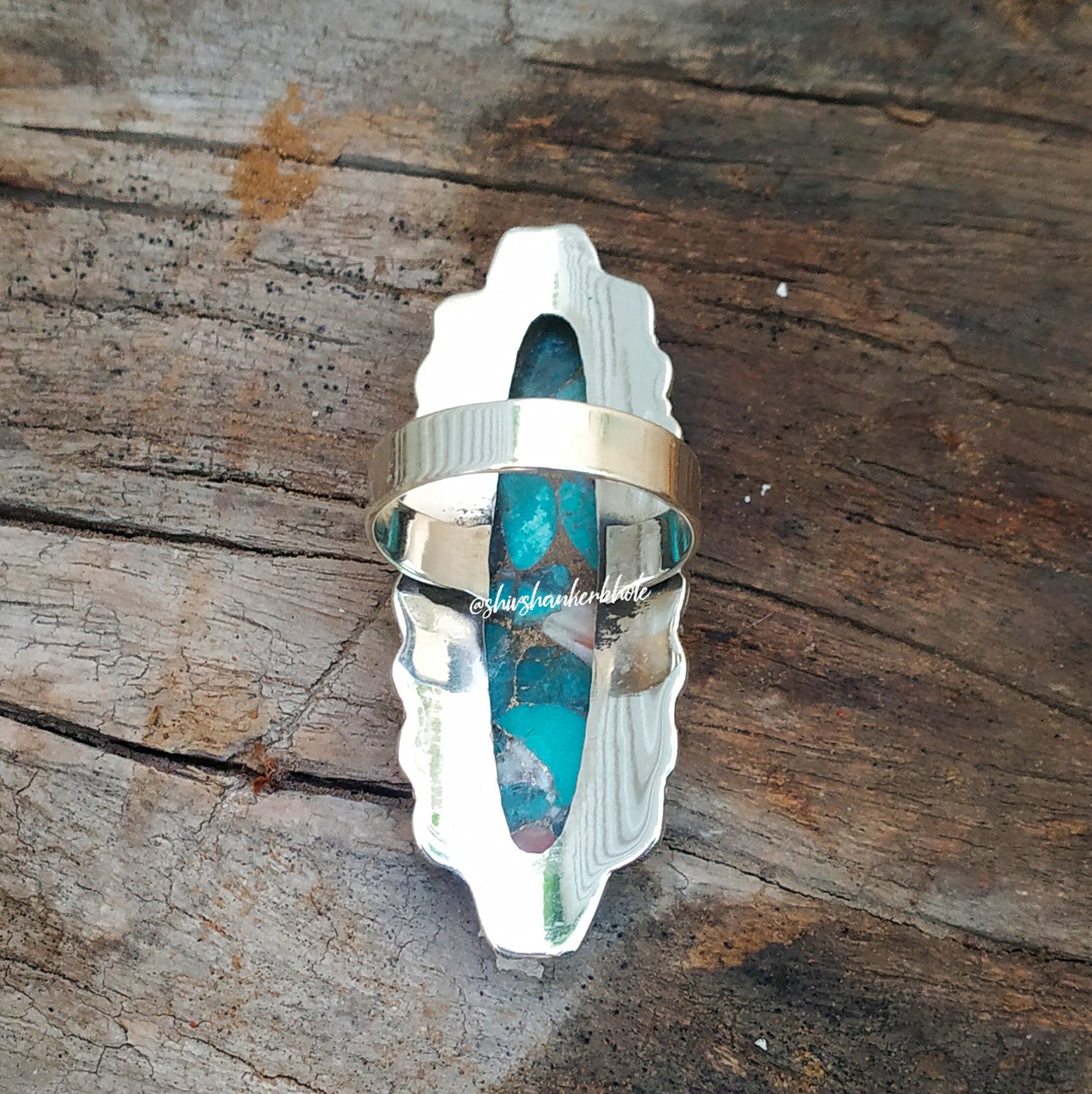 Oyster Turquoise Ring 92.5% silver Ring 10x40mm Long Ring | Etsy
