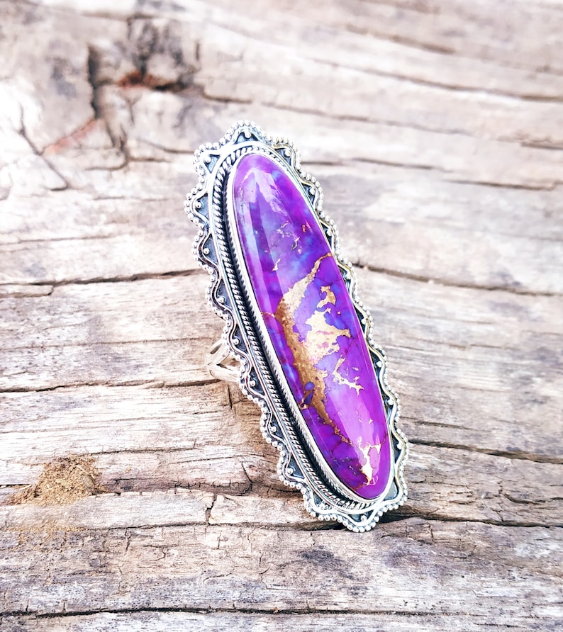 Purple Turquoise Ring 92.5% Silver Ring Long Turquoise Ring - Etsy