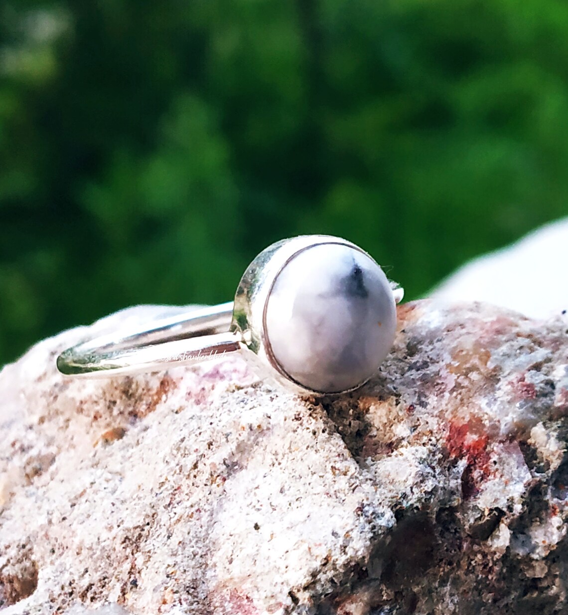 Tiny Howlite Ring Small Stone ring 92.5% silver ring White | Etsy