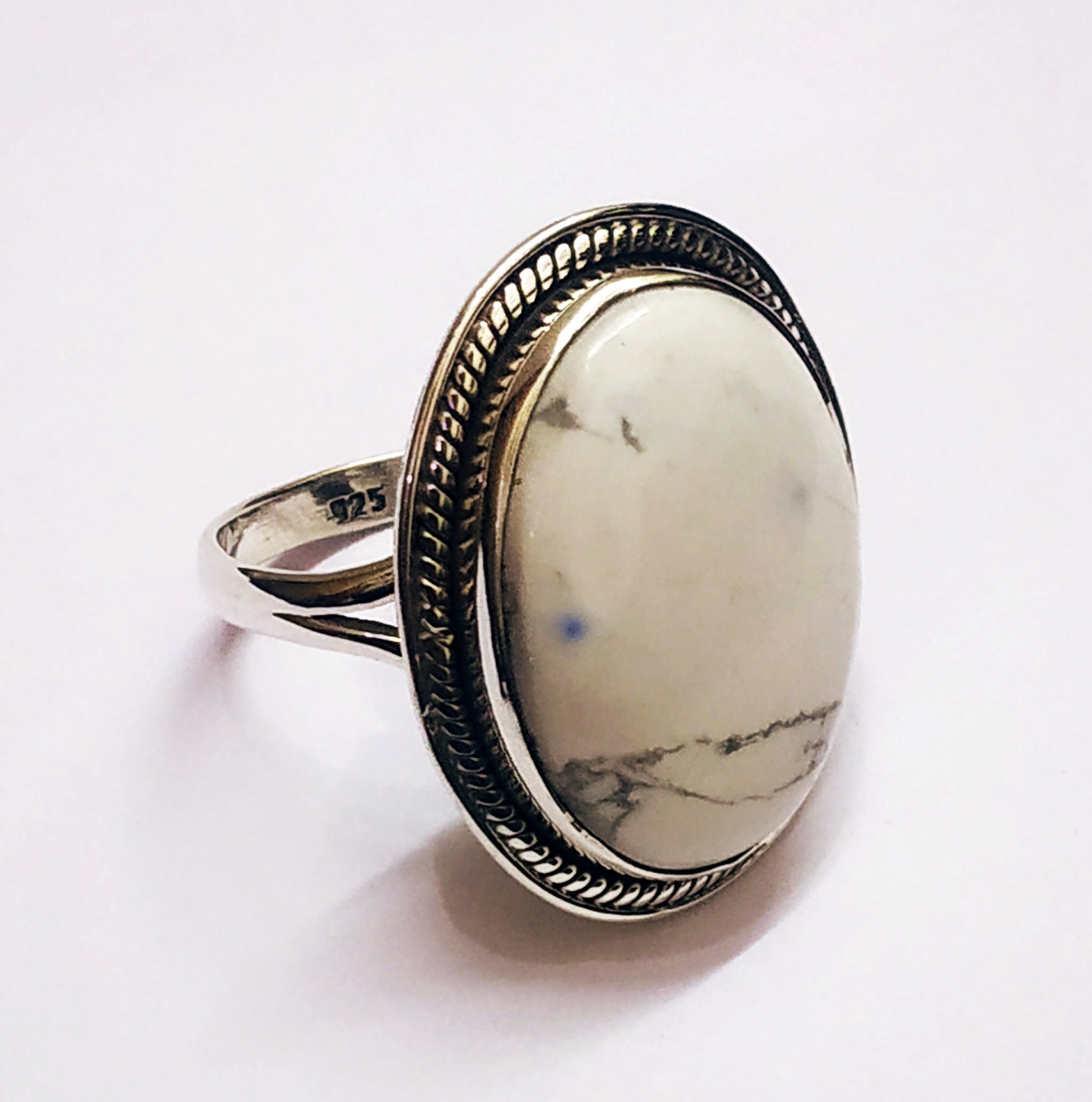 White Howlite Ring 925 Silver Ring White Buffalo Ring | Etsy