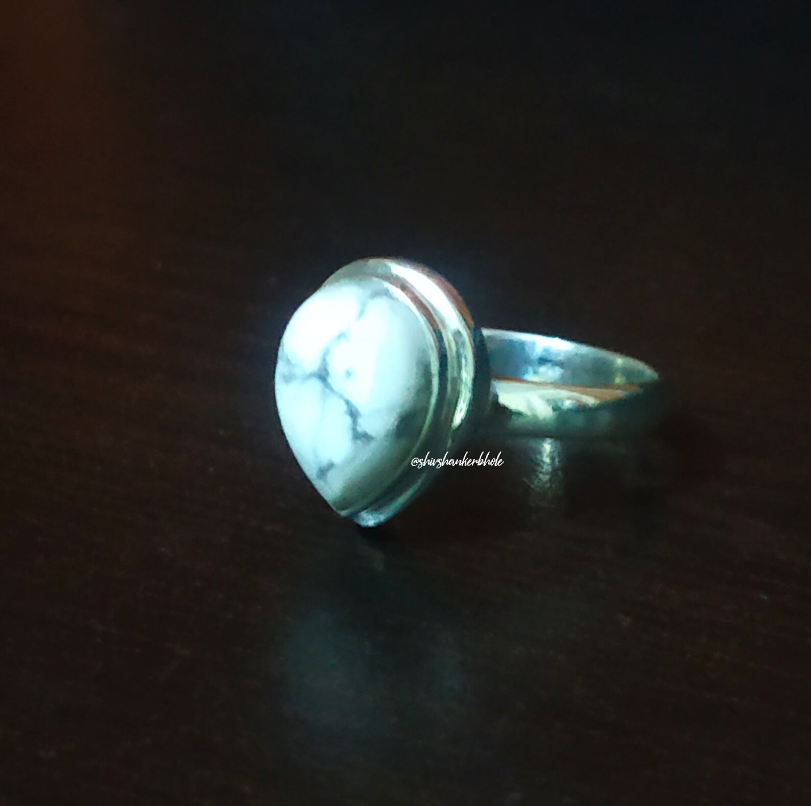 White Howlite Ring 92.5% silver ring Water-Drop stone ring | Etsy
