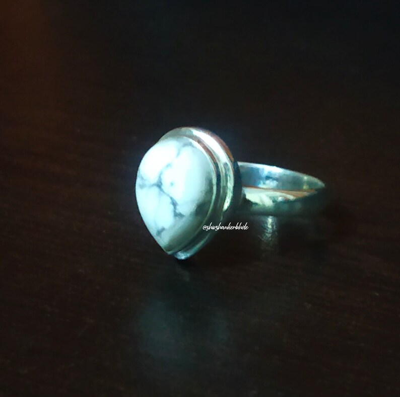 White Howlite Ring 92.5% Silver Ring Water-drop Stone Ring - Etsy