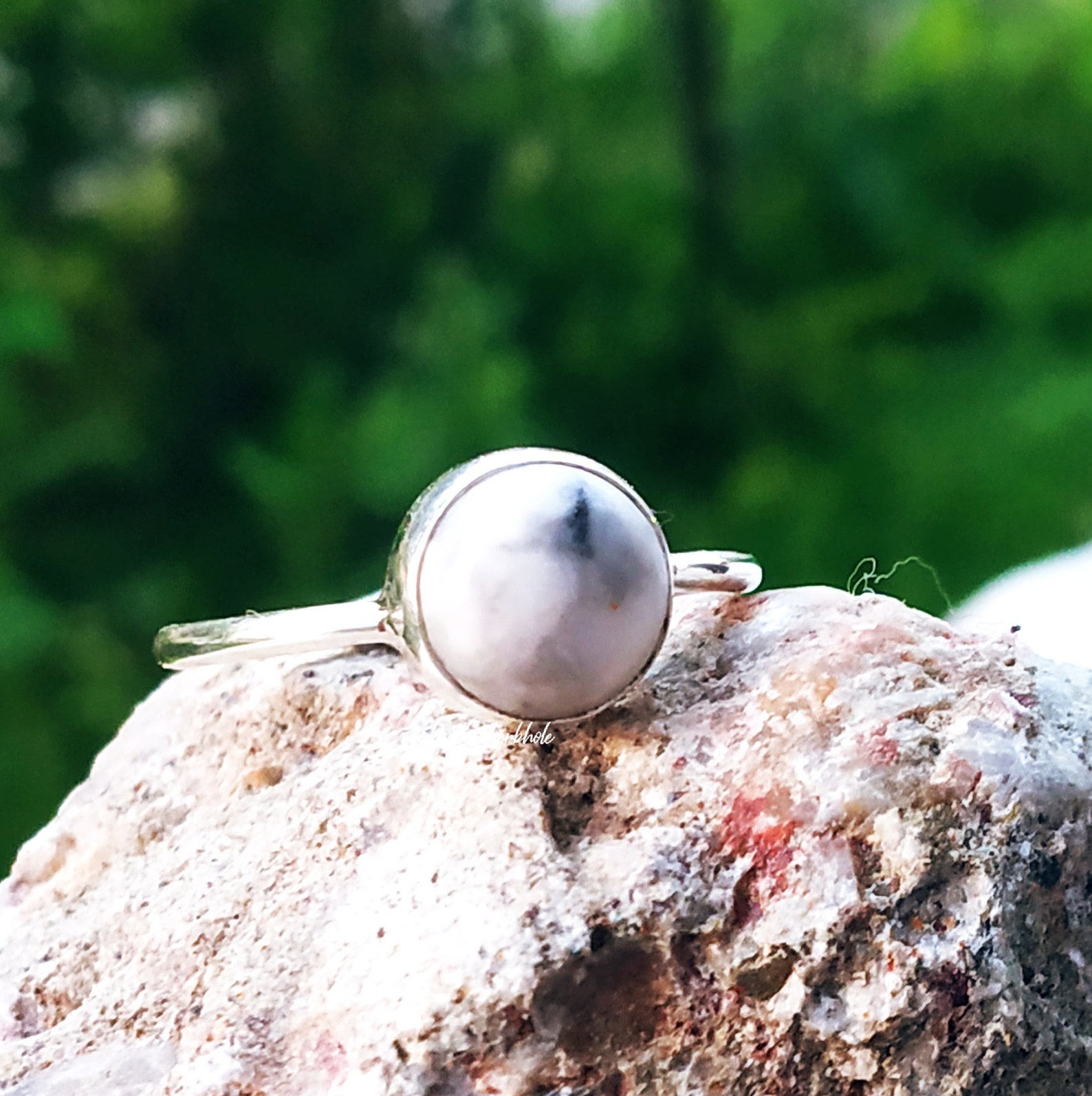 Tiny Howlite Ring Small Stone ring 92.5% silver ring White | Etsy