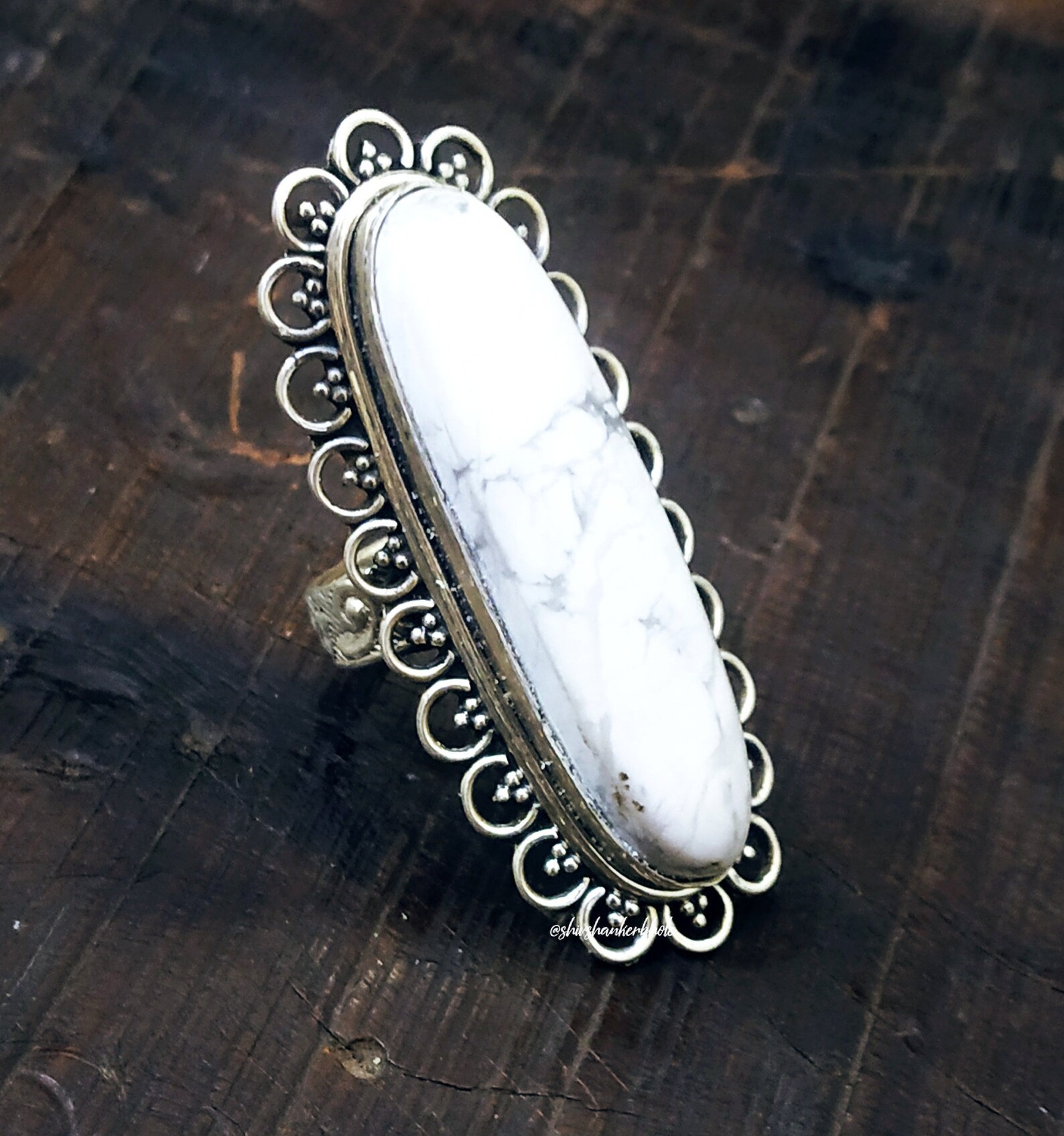 White Howlite Ring 92.5% Silver Ring Long Ring White - Etsy