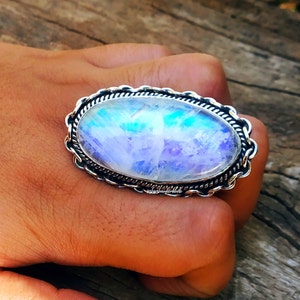 Big Moonstone Ring, 92.5% Silver Ring, Long Ring, Big Stone Ring, Boho ...