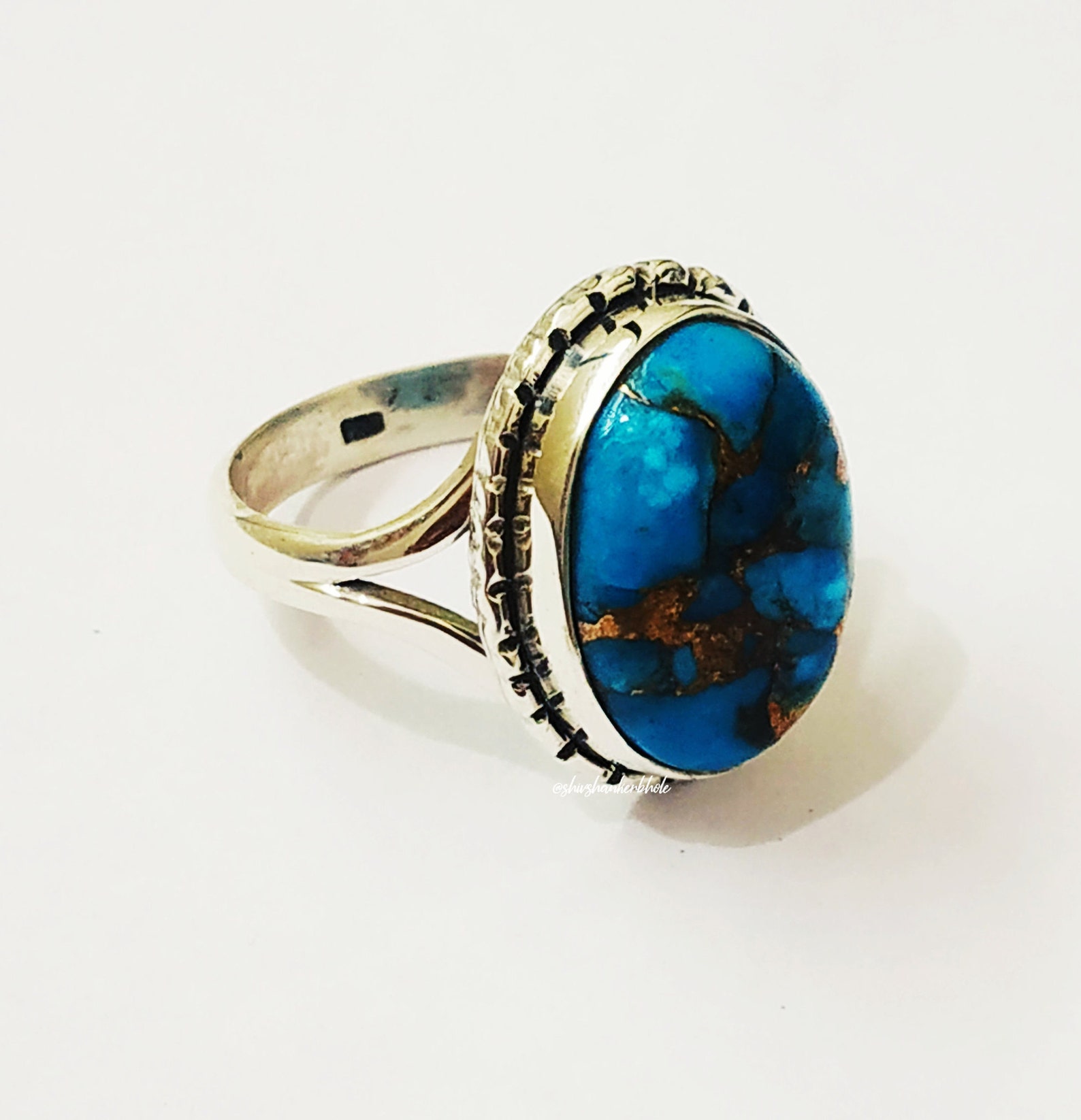 Blue Copper Turquoise Ring 92.5% silver ring Blue Stone | Etsy