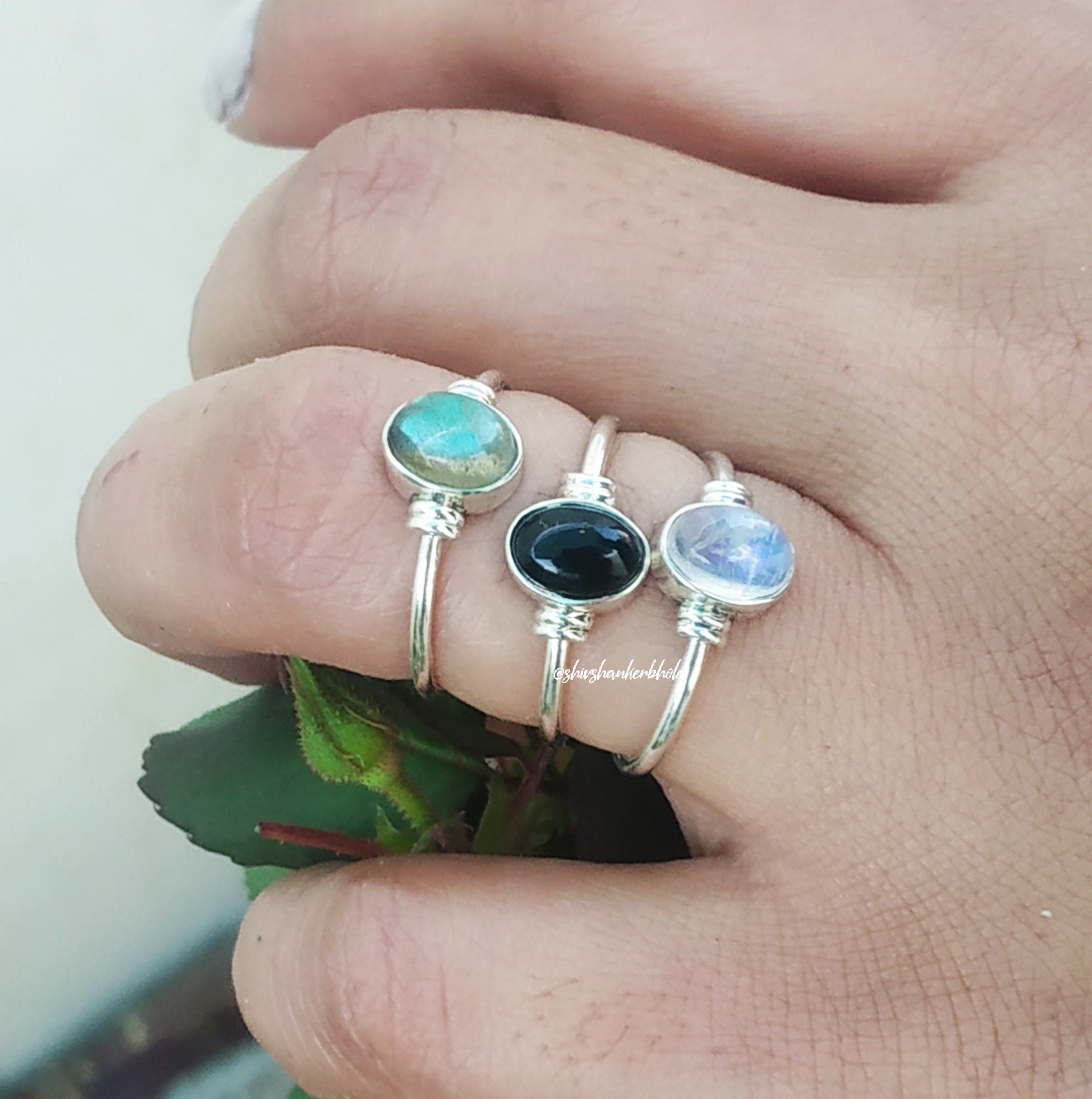 Moonstone Labradorite Black Onyx Ring 92.5% Silver Ring | Etsy