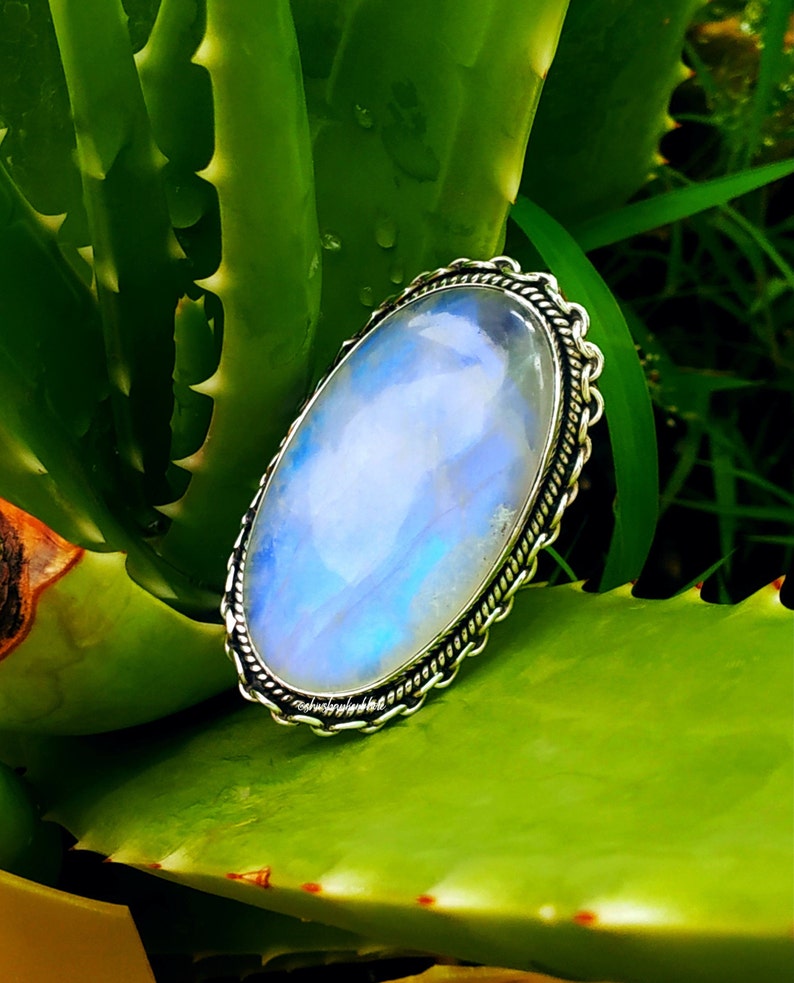 Big Moonstone Ring 92.5% Silver Ring Long Ring Big Stone - Etsy