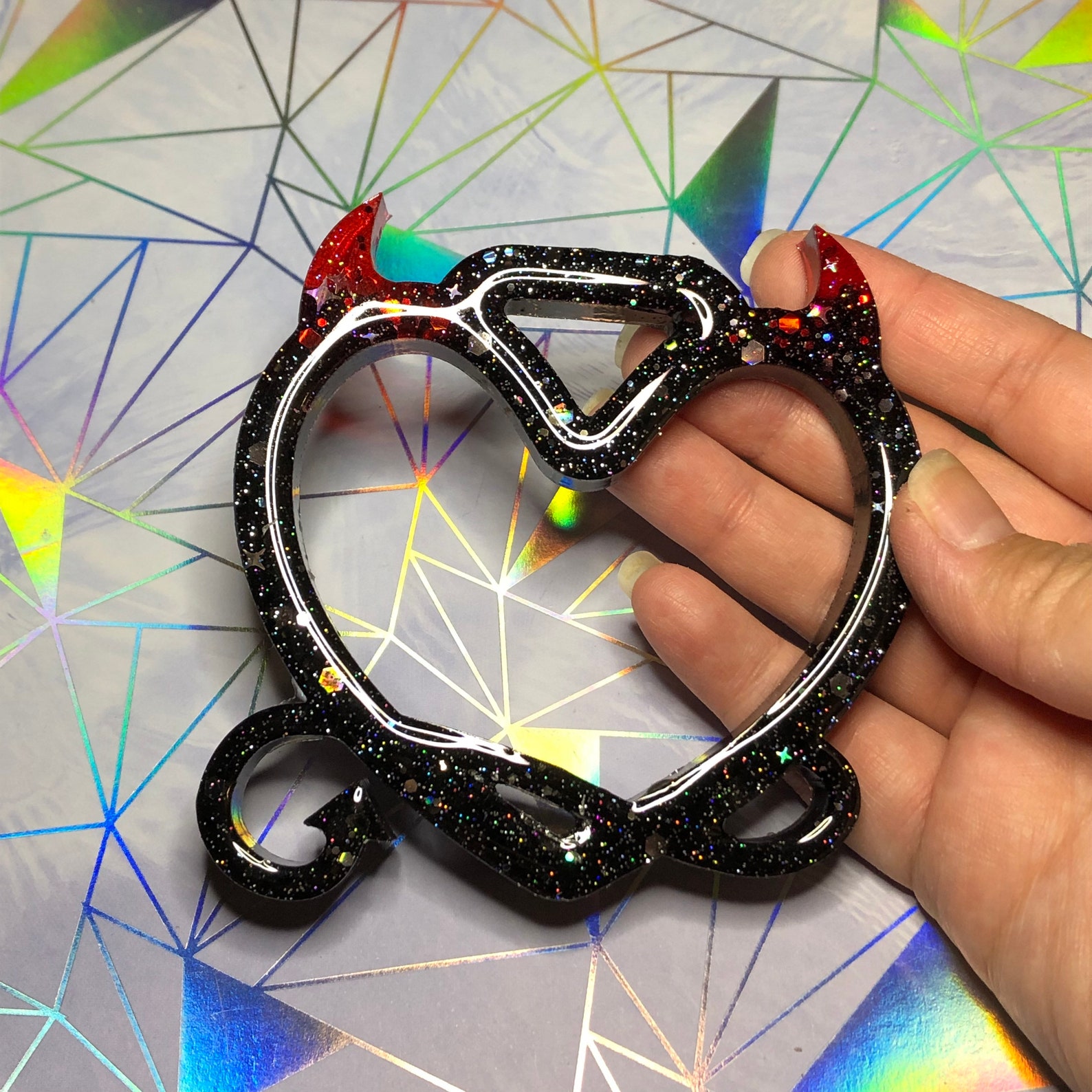 Devil Horn With Tail Heart Custom Resin Tsurikawa Glittery JDM - Etsy