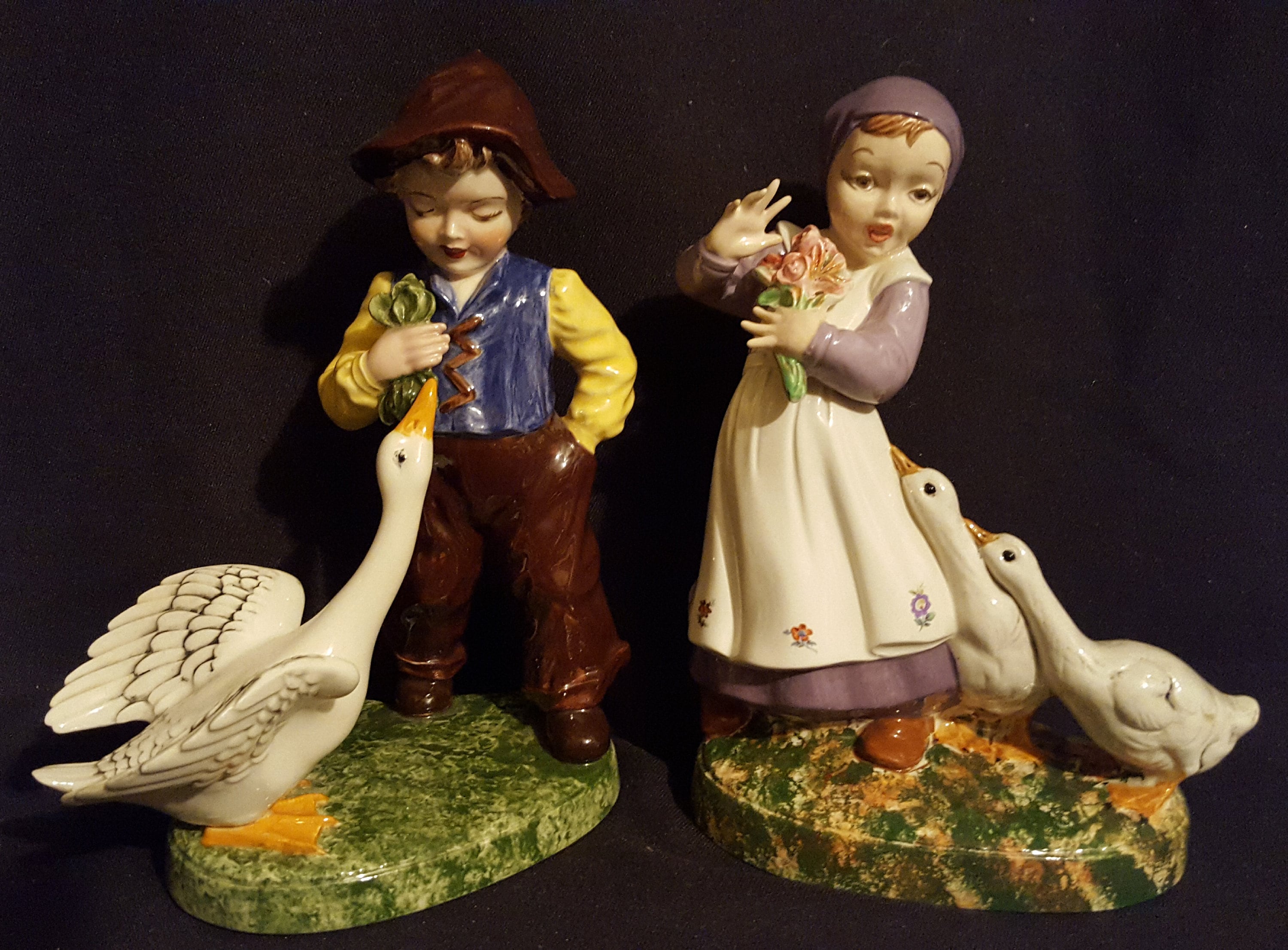 Vintage Atlantic Mold Ceramic Boy and Girl With Geese Goose | Etsy