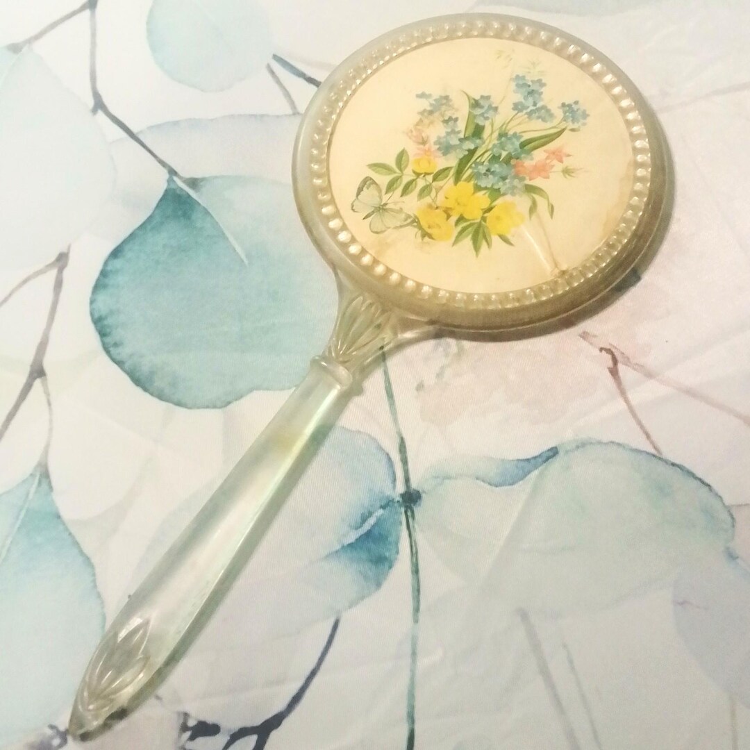 Lucite Hand Held Vanity Mirror Flower Butterfly Design - Etsy