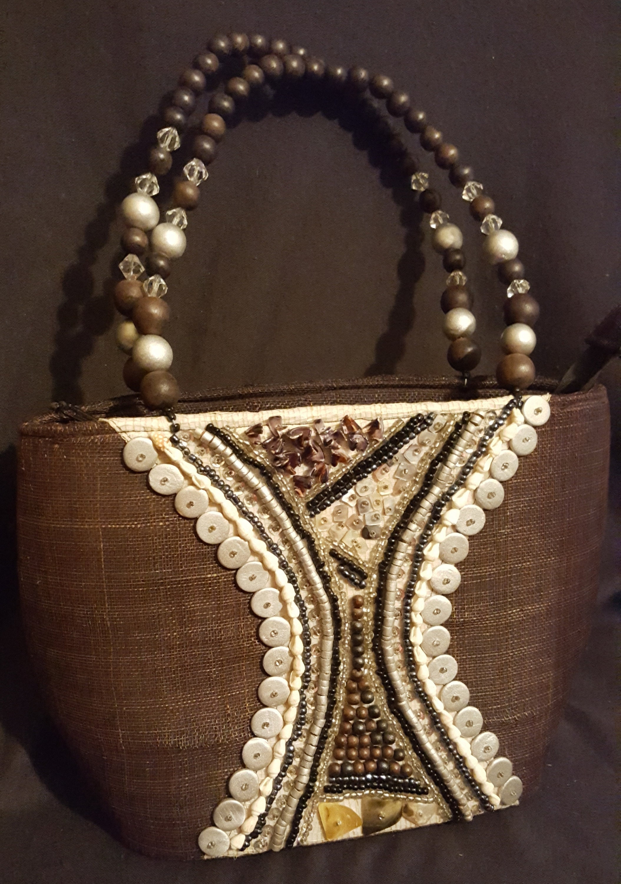 Cebu Signature Collection Beaded Sea Shell Art Bag Woven Brown Straw ...