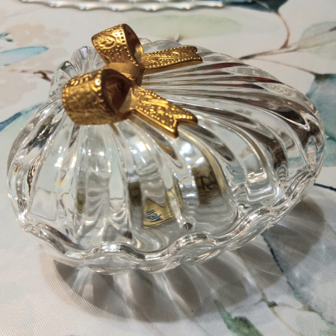 Italy Lead Crystal Starburst Cut Clear Glass Heart Shaped Trinket ...