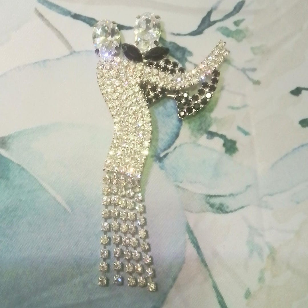 Pave Rhinestone Dancing Couple Brooch Pin Silver, Clear and Blac - Etsy