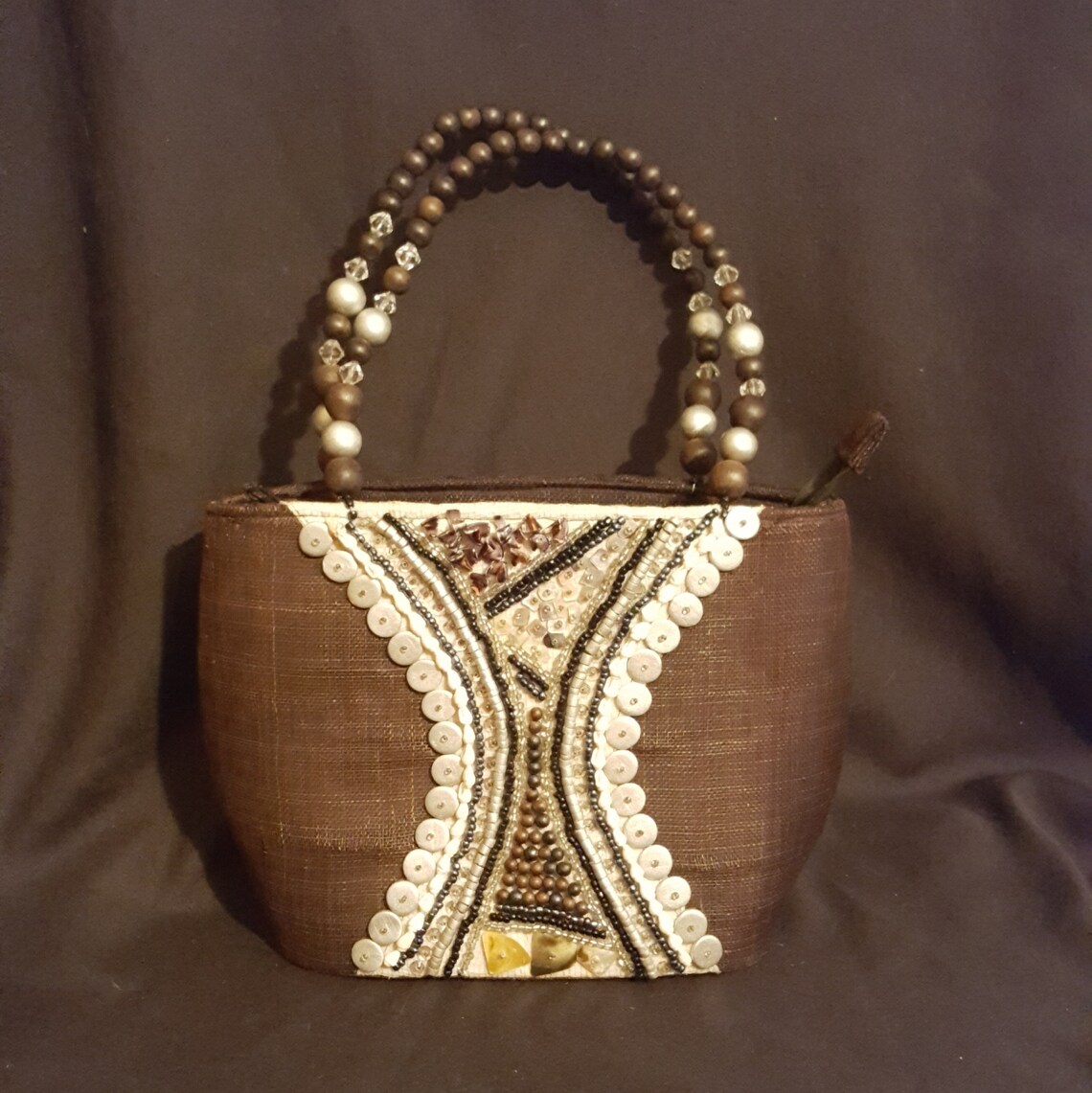 Cebu Signature Collection Beaded Sea Shell Art Bag Woven Brown Straw ...