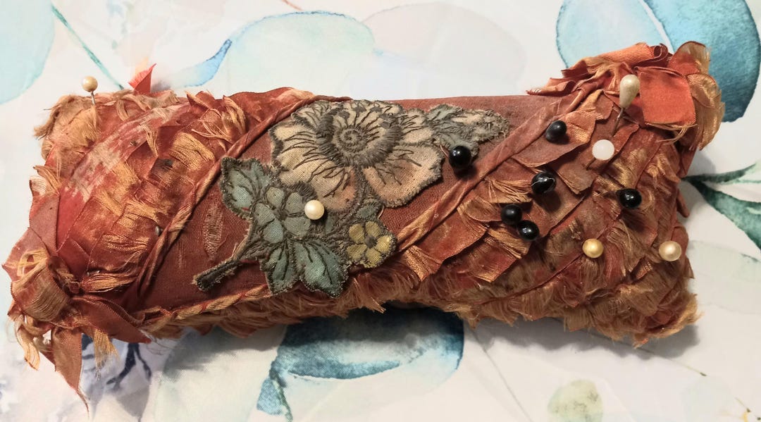 Antique Hat Stick Pin Ribbon Art Flower Pin Cushion. Hand Made Ribbon ...