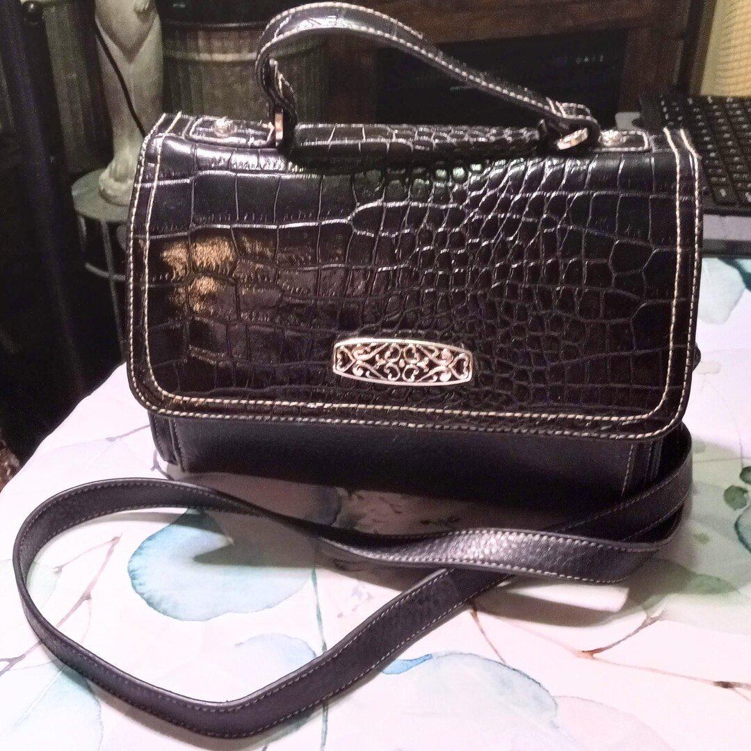 Black Faux Leather Shoulder Satchel Handbag by Strada Organizational ...