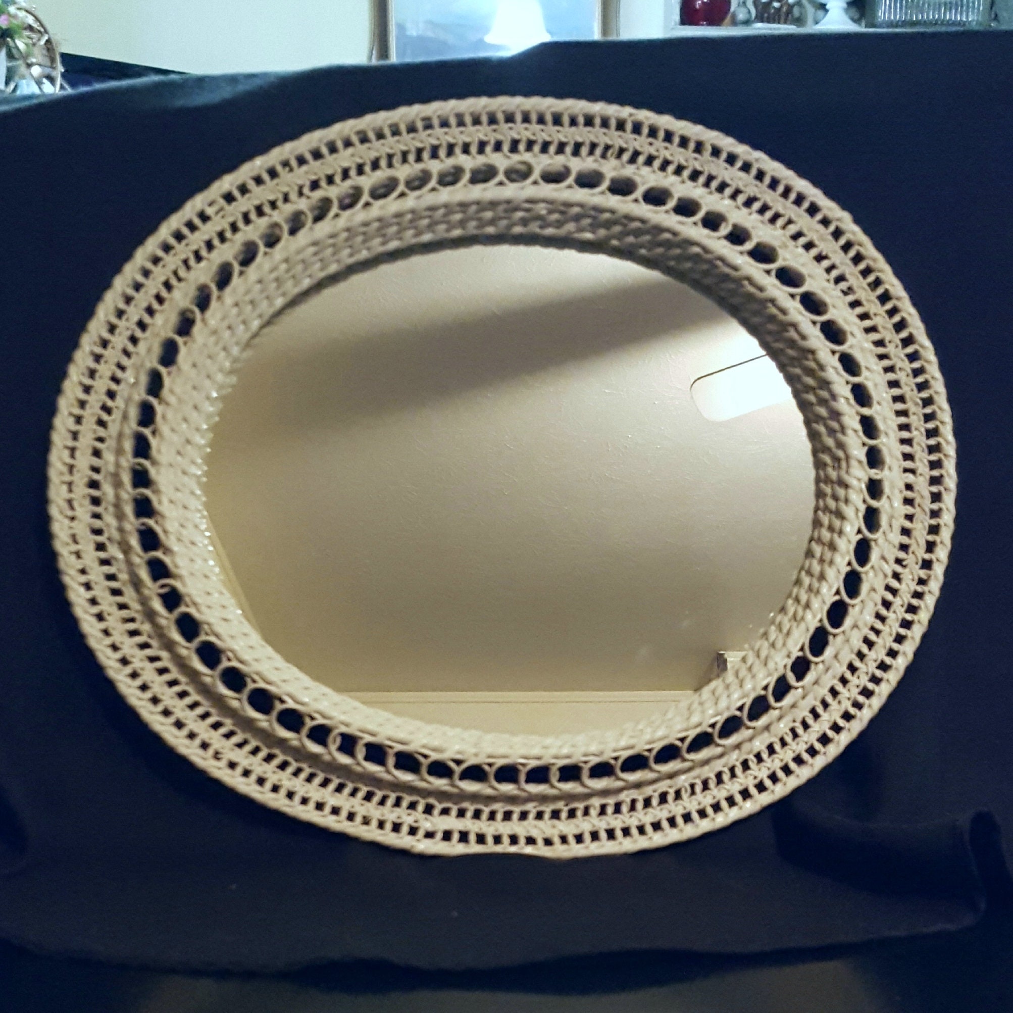 Vintage 20x17 In. White Wicker Framed Oval Wall Mirror Bath - Etsy