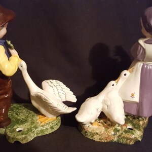 Vintage Atlantic Mold Ceramic Boy and Girl With Geese Goose Figurine ...