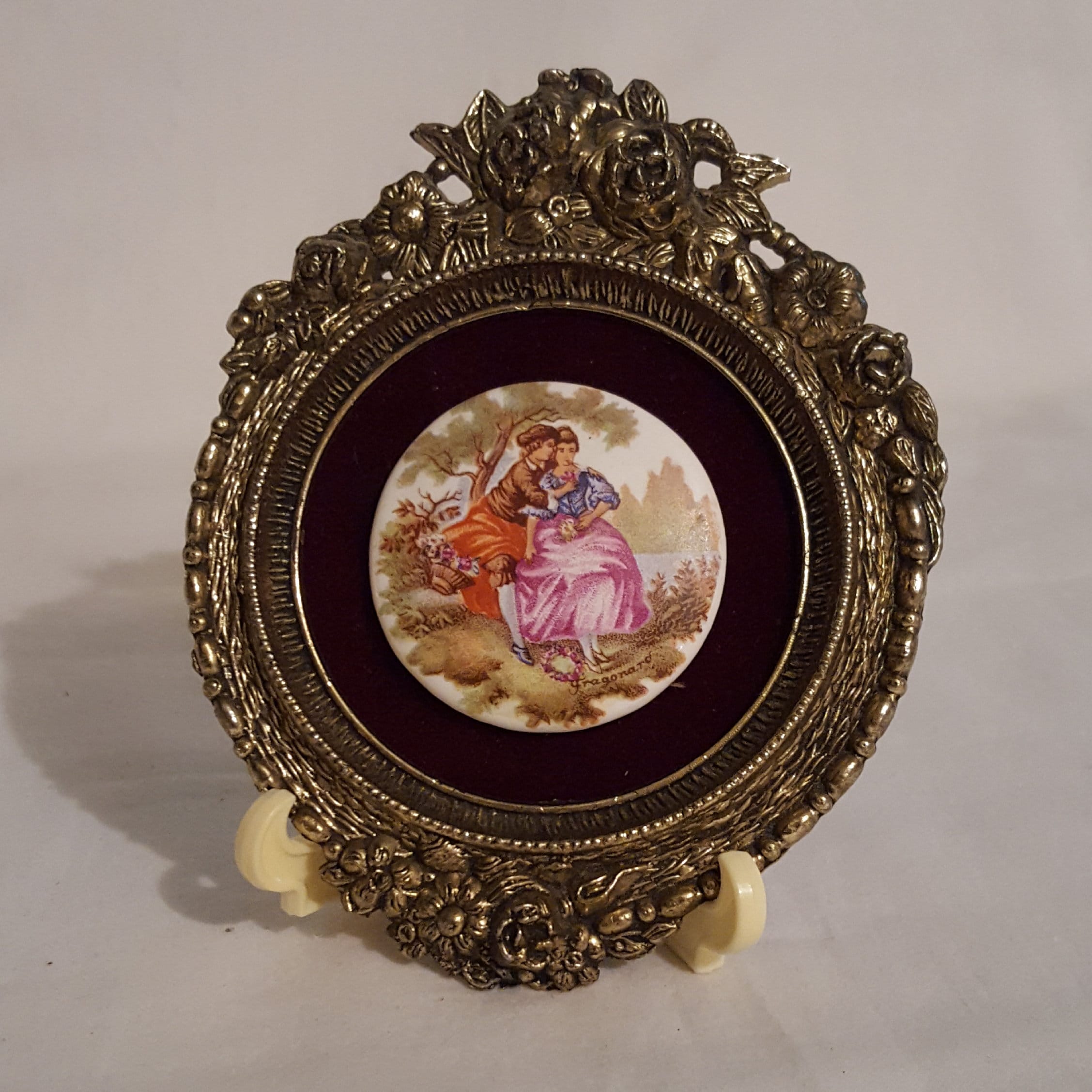 Gold Brass Ormolu Round Rose Frame Porcelain Handpainted | Etsy