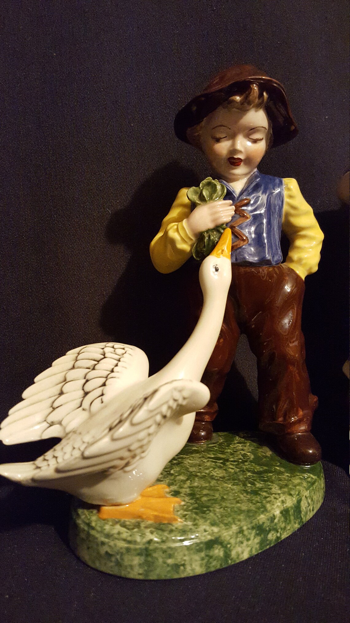 Vintage Atlantic Mold ceramic boy and girl with geese goose | Etsy