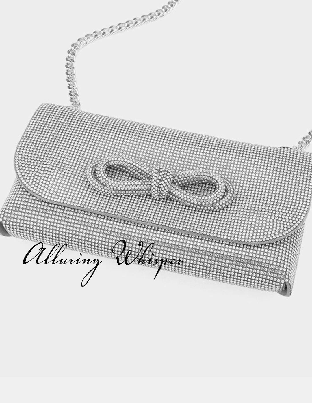 Silver Rhinestone Clutch Bag, Elegant Chain Strap Purse, Sparkling ...