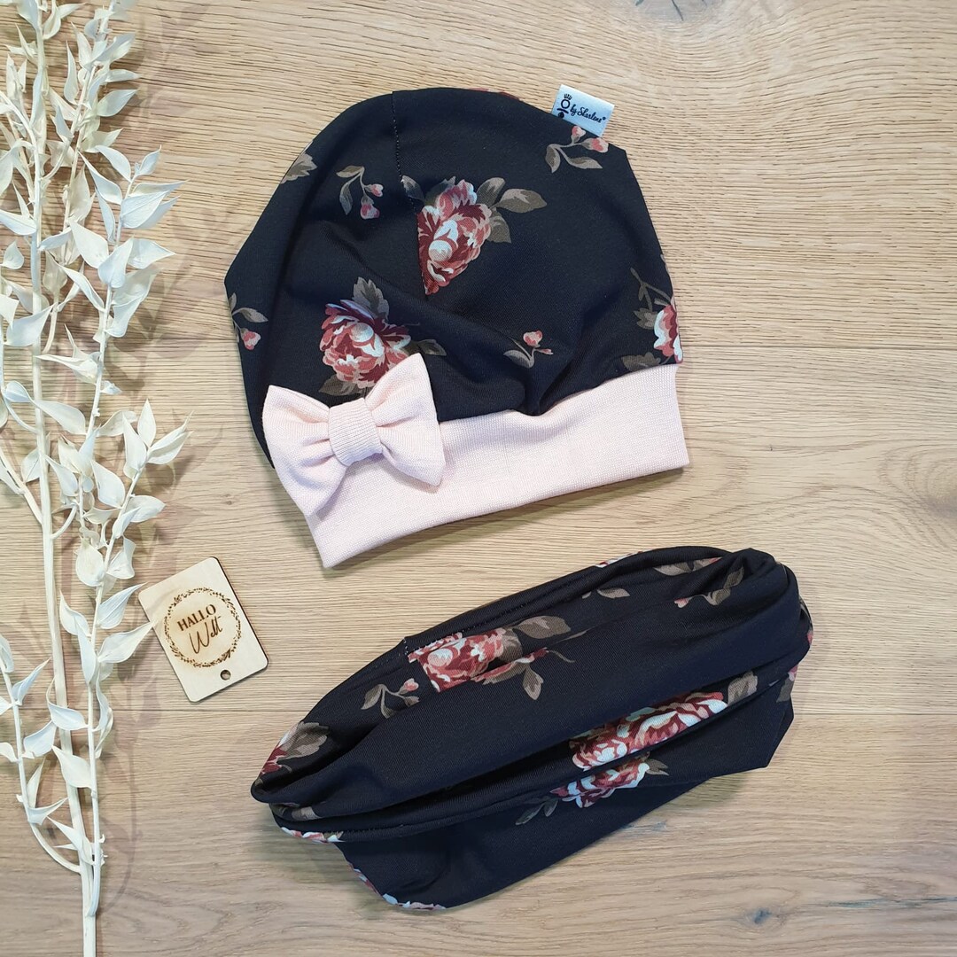 SET Bow Hat & Loop Black Roses rose Baby Hat, Winter, Autumn, Spring ...