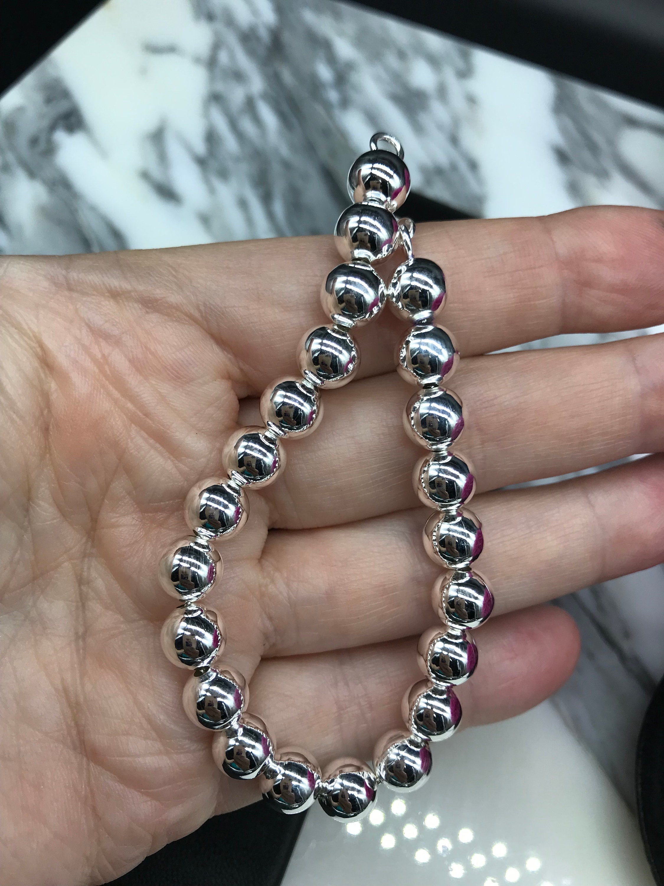 PETA Silver Large Bead Bracelet 20cm Long - Etsy